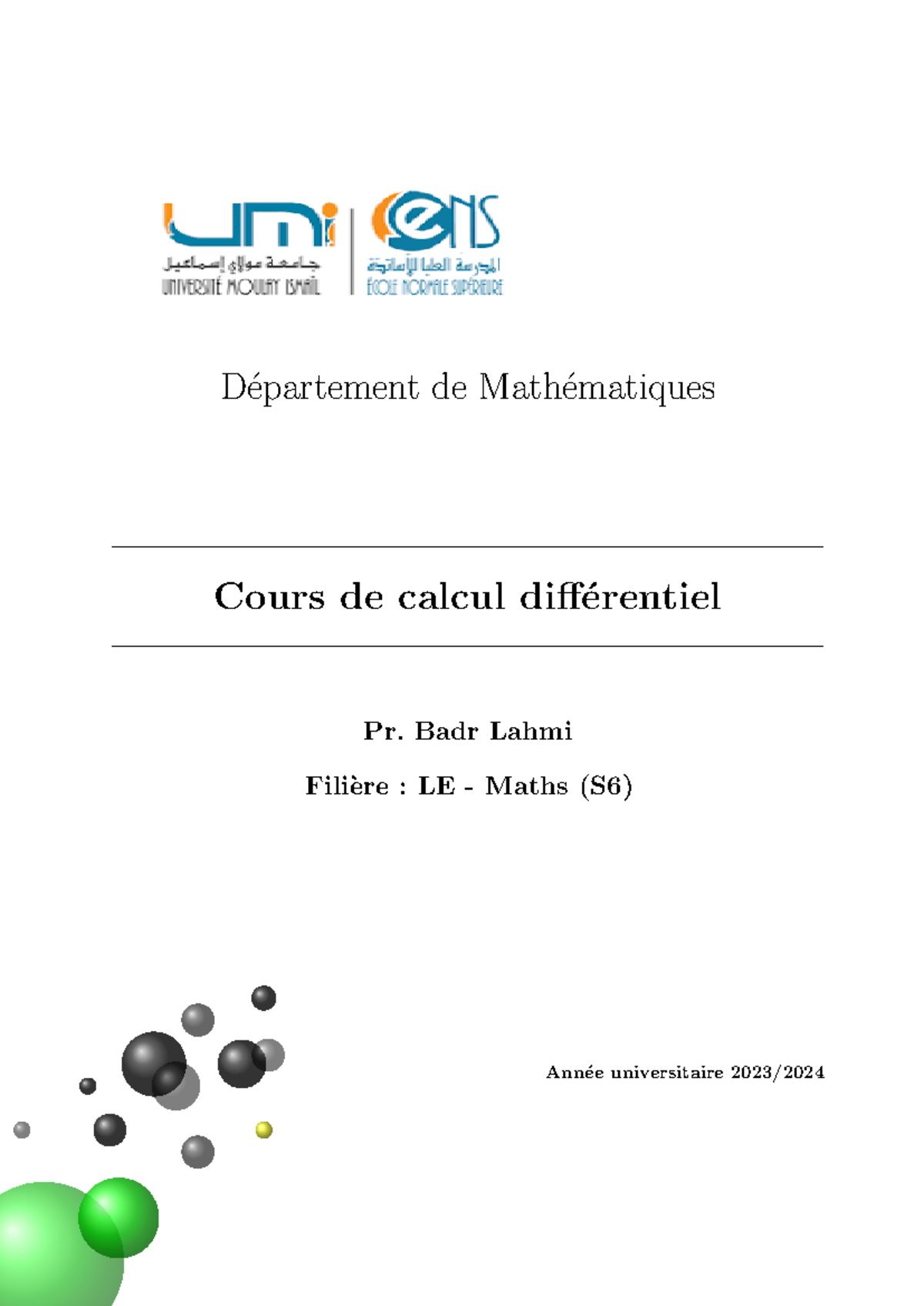 Calcul différentiel - important au etudiant s6 - D ́epartement de Math ́ematiques Cours de ...