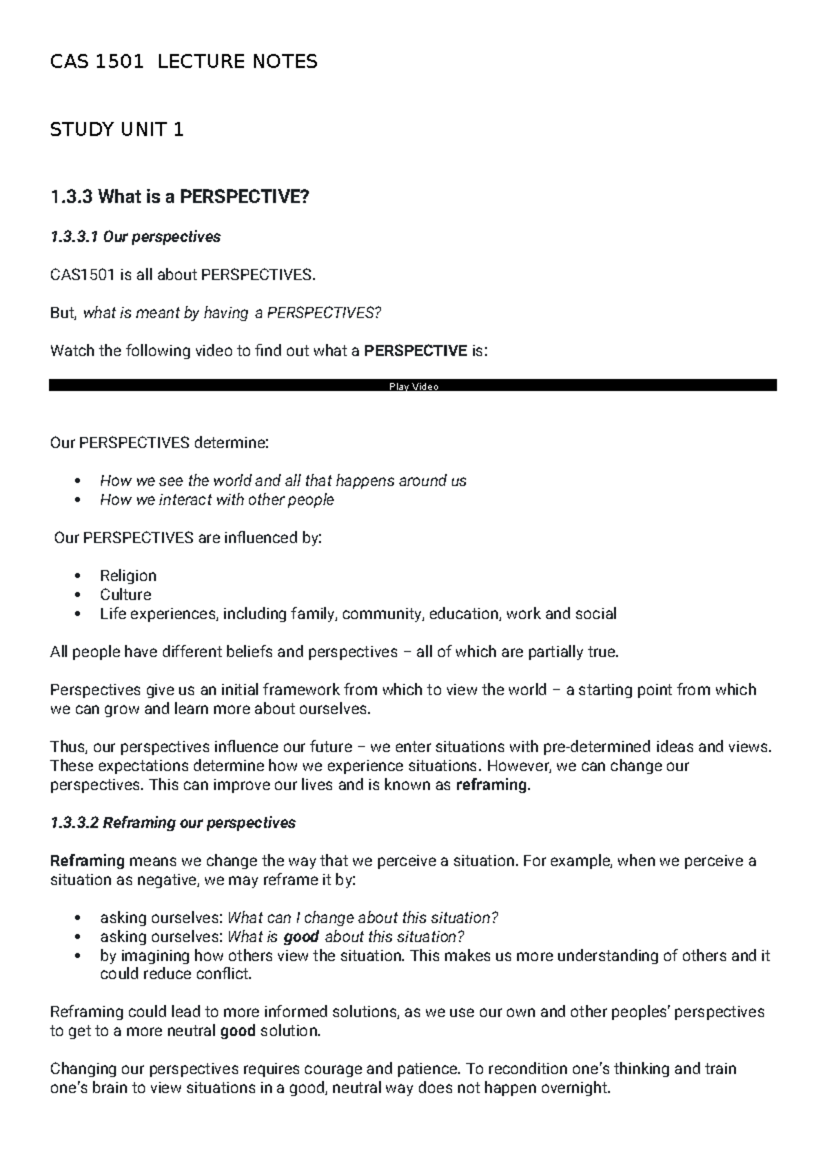 UNIT 1 - Notes from the Lecturer - CAS 1501 LECTURE NOTES STUDY UNIT 1 ...