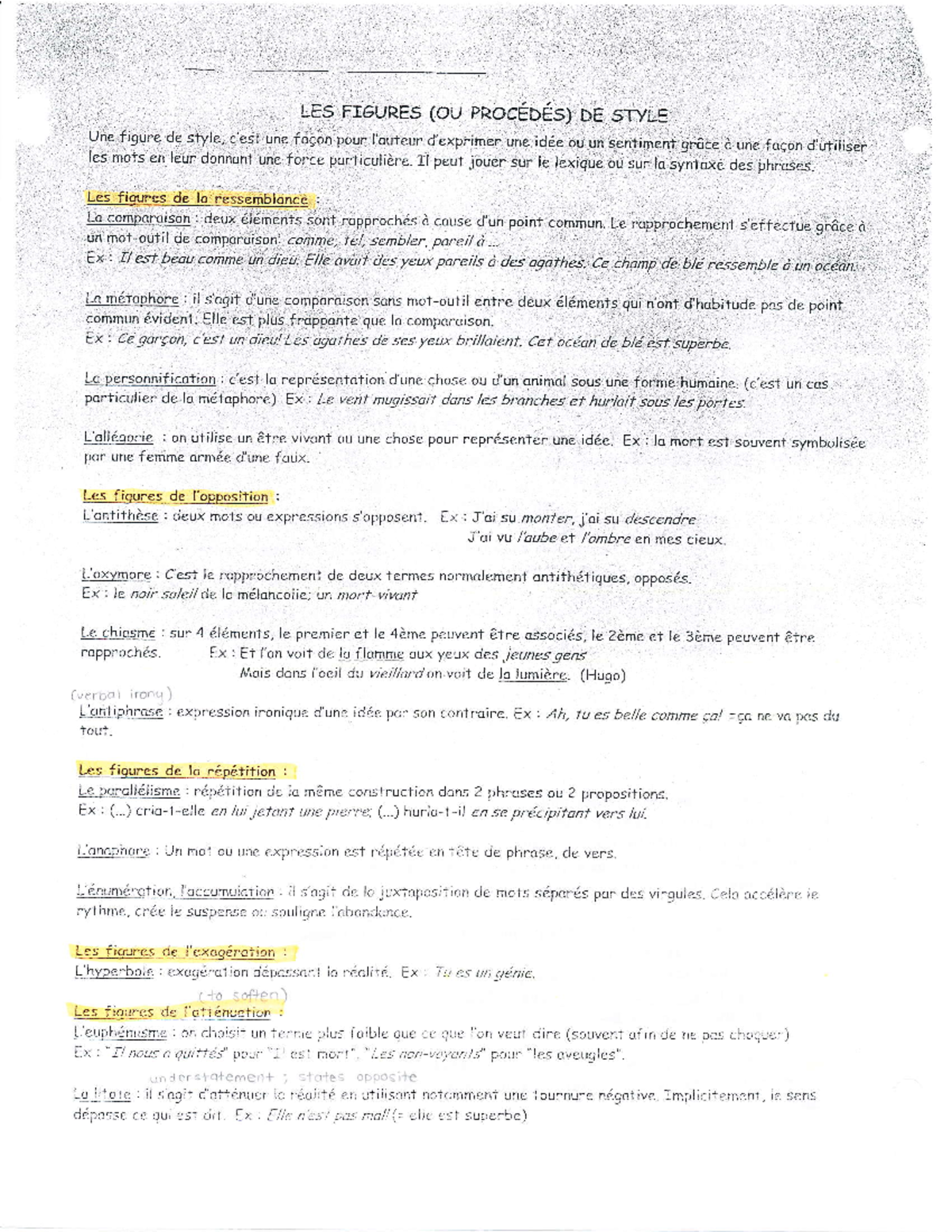 Figures-de-style - Figures-de-style exam notes - Lo personnifico I ion ...