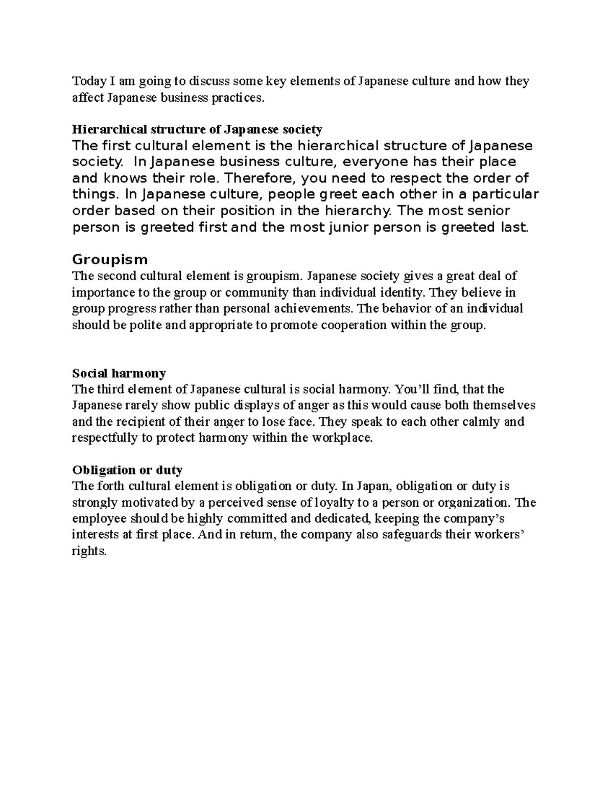 Japanese Culture-1 - easy - Today I am going to discuss some key ...