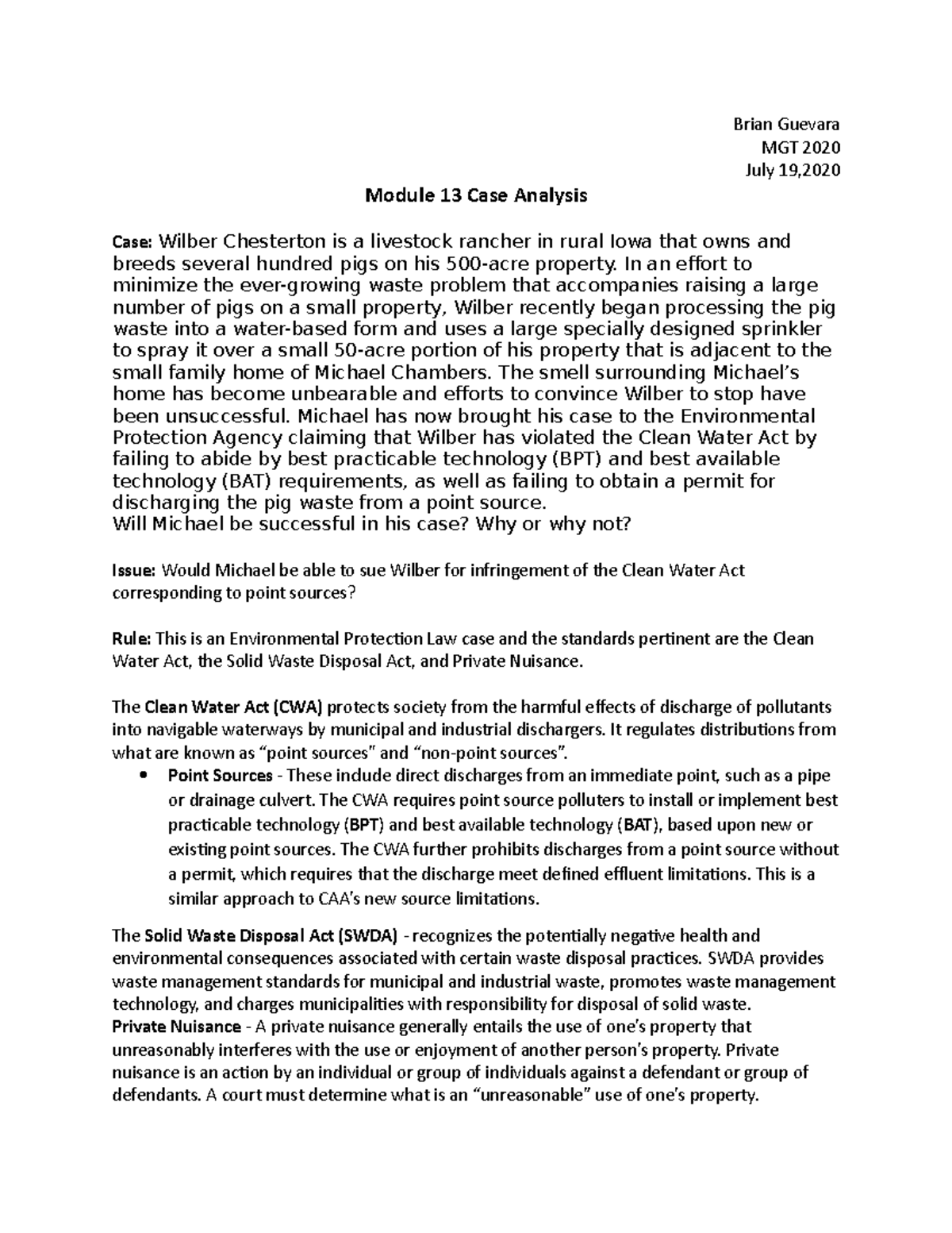 Module Case 13 - Practice Assignment - Brian Guevara MGT 2020 July 19 ...