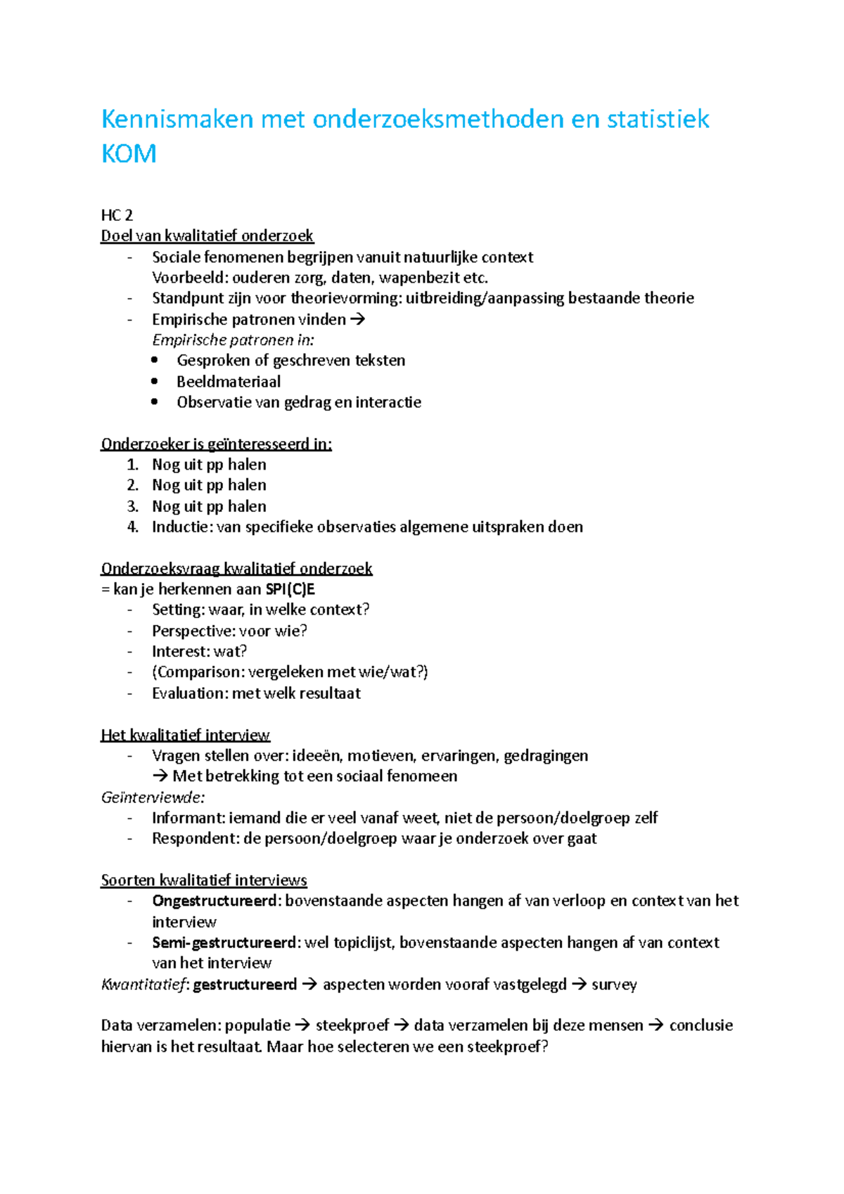KOM aantekeningen - Kennismaken met onderzoeksmethoden en statistiek ...