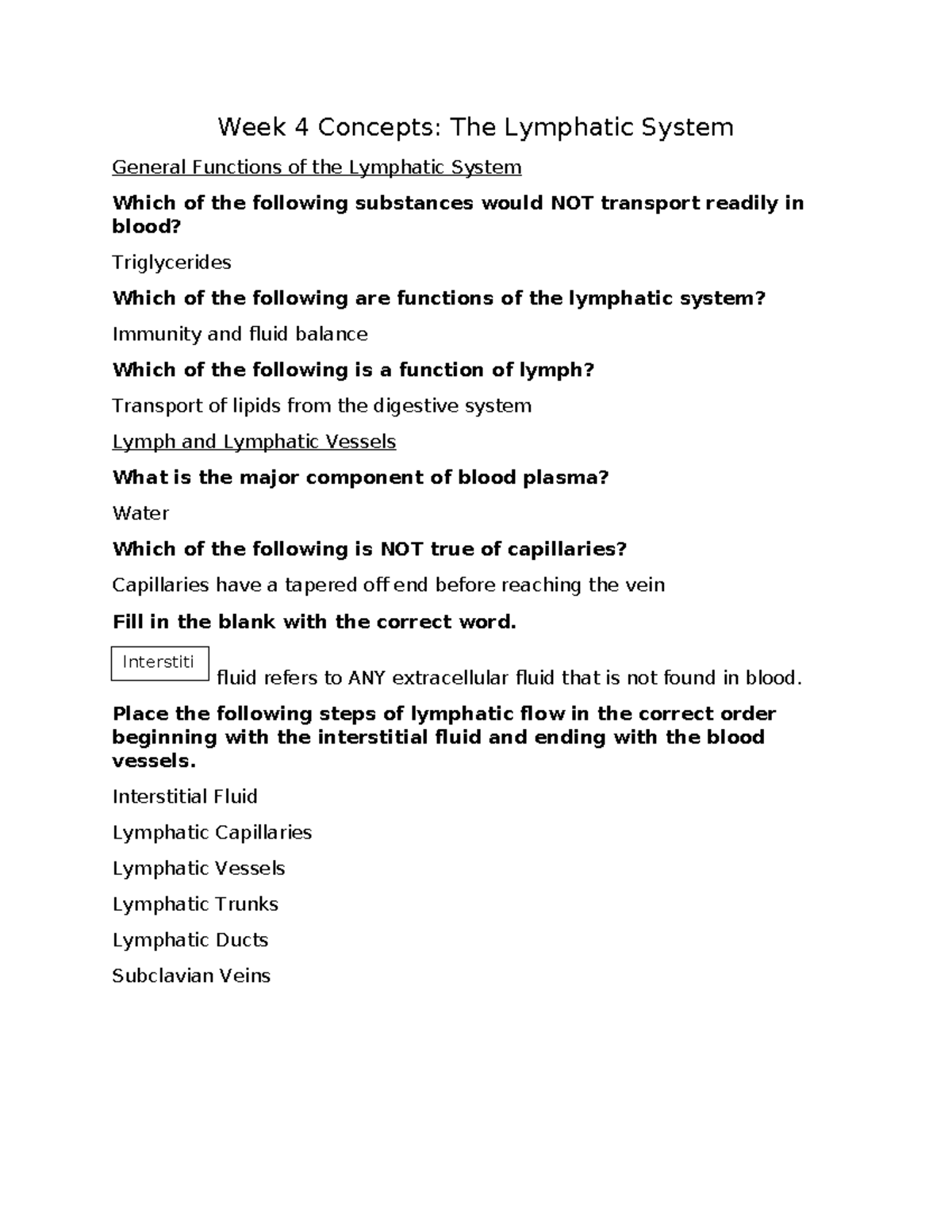 Week 4 Concepts: The Lymphatic System - Week 4 Concepts: The Lymphatic ...