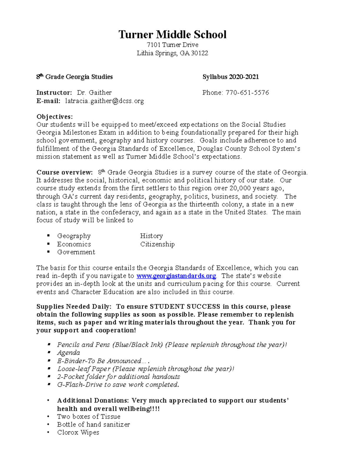 SS Course Syllabus GA Studies-2020-2021-updated - 7101 Turner Drive ...