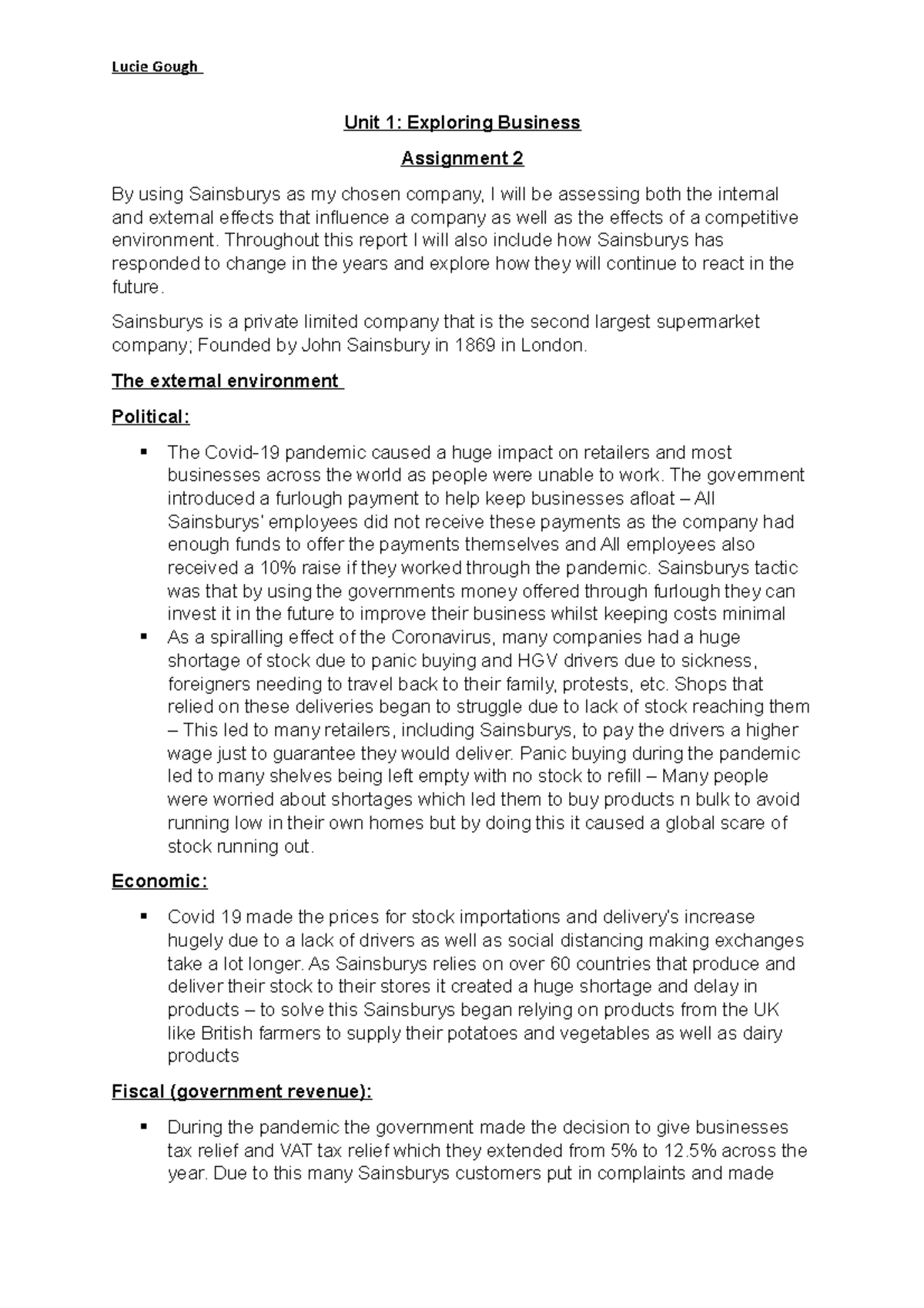 Assignment 2 - Granted a disctinction - Unit 1: Exploring Business Assignment 2 By using ...