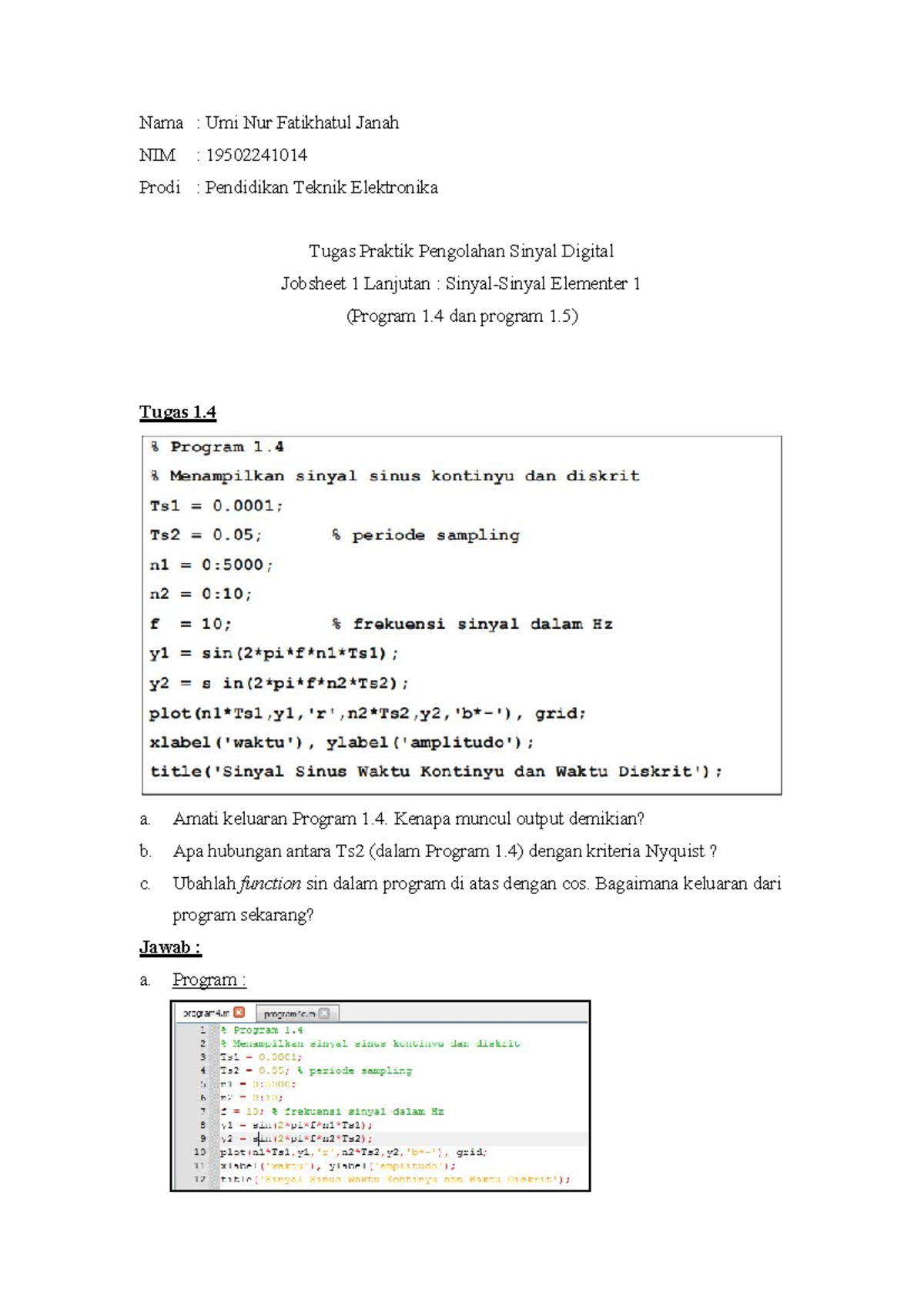 19502241014 Umi Nur Fatikhatul Janah Job 1 Lanjutan Sinyal-Sinyal Elementer 1 (Prog1.4 dan 1 ...