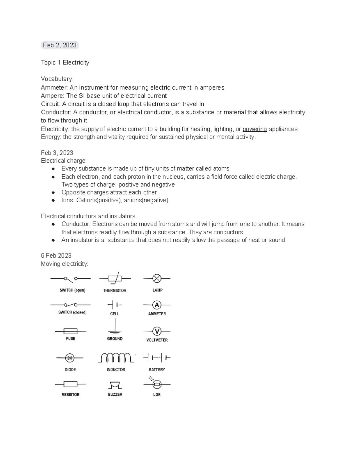 YEAR 9 Science - Year 9 sci notes - Feb 2, 2023 Topic 1 Electricity ...