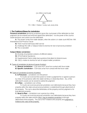Civ Pro Outline (2014 ) - Summary Civil Procedure I - Civil Procedure ...