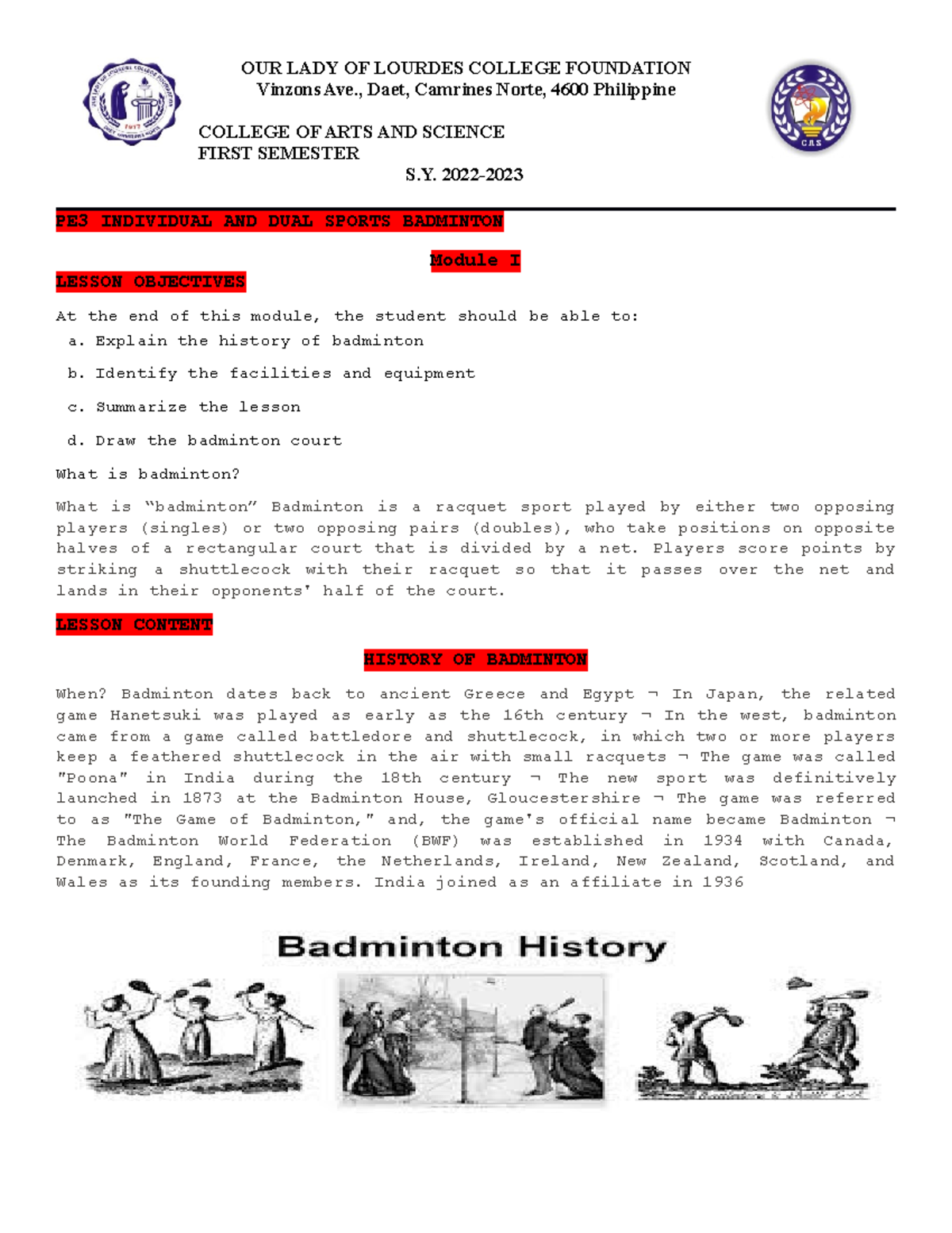 1 - To help your from history - OUR LADY OF LOURDES COLLEGE FOUNDATION ...