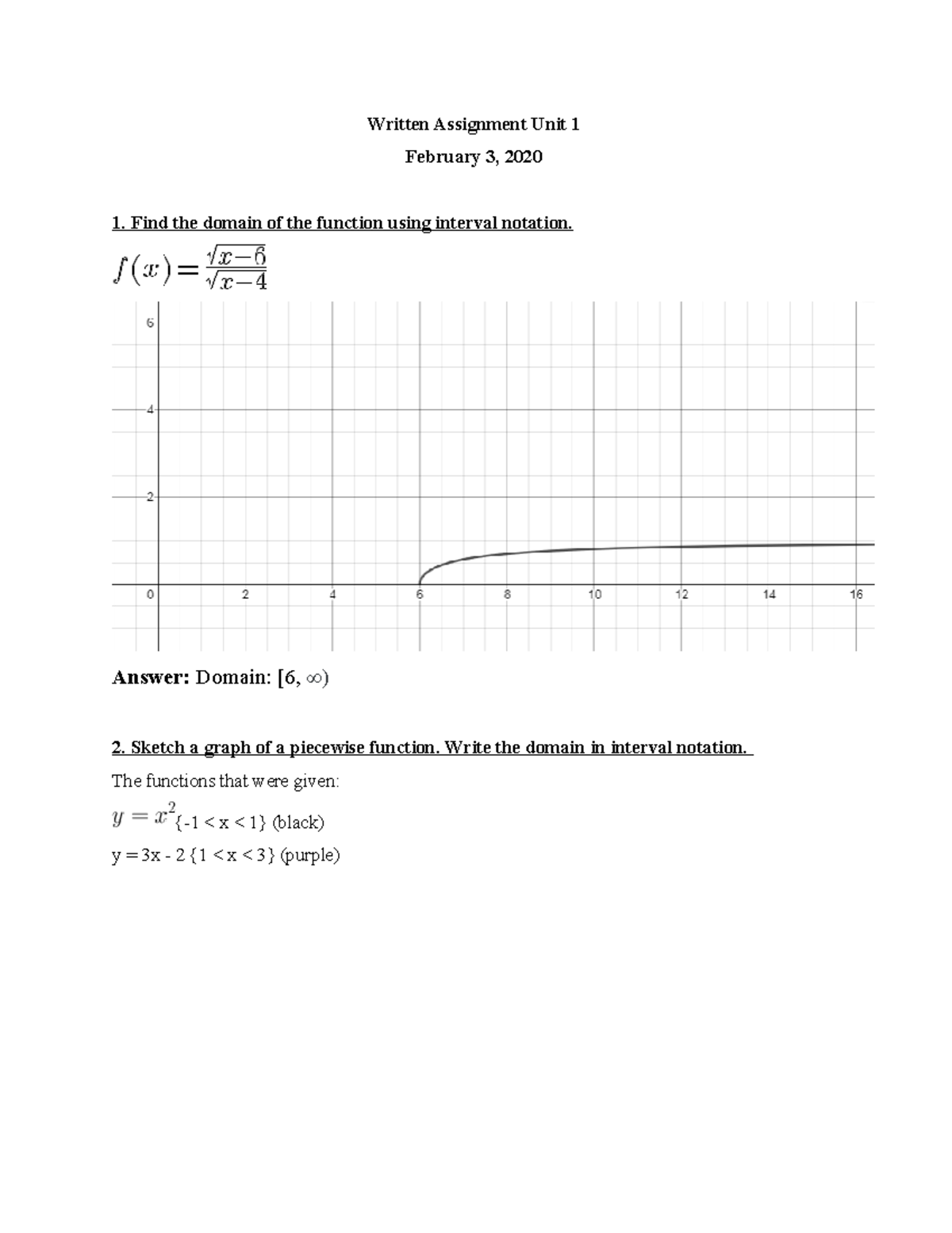 MATH 1201 Written Assignment Unit 1 UoPeople - MATH 1201 - Written Assignment Unit 1 February 3 ...