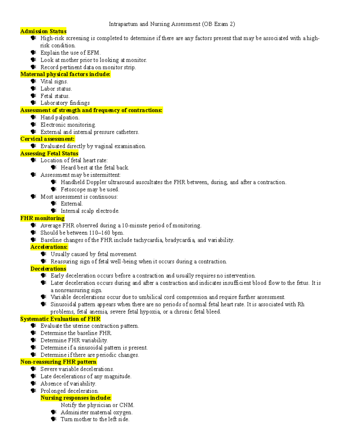 Intrapartum assessment notes OB Exam 2 - Intrapartum and Nursing ...