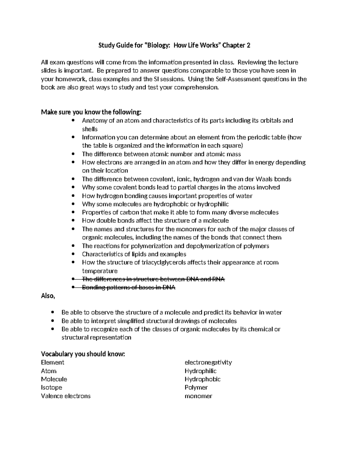 BIOS 1700 Study Guide for Chapter 2 4th edition - Study Guide for ...