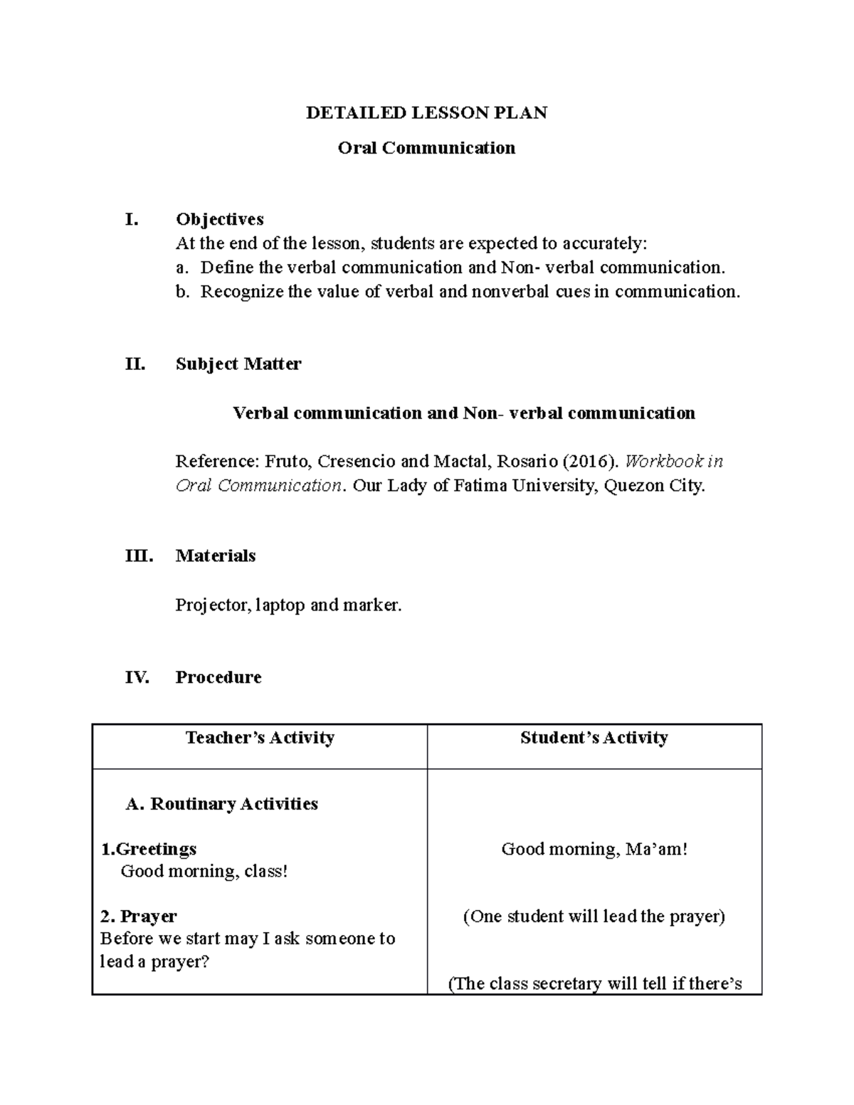 A Detailed Lesson Plan for English 11 - Oral Communication - OLFU - Studocu