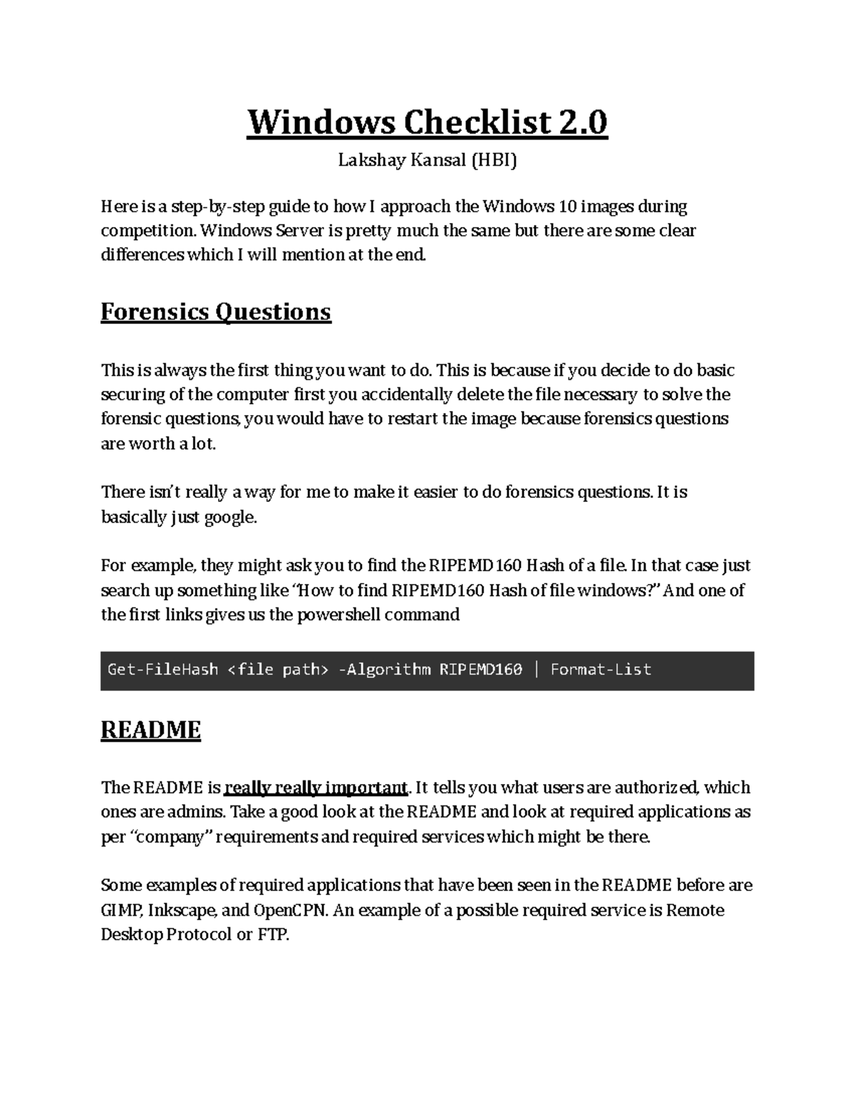Windows Checklist 2 - cyberpatriot - Windows Checklist 2. Lakshay ...