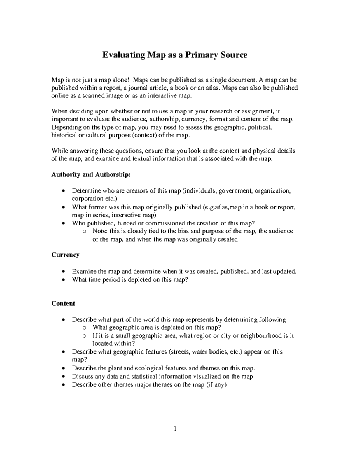 Lab 5 Map Evaluation Criteria Biology R Orlandini - 1 Evaluating Map as ...