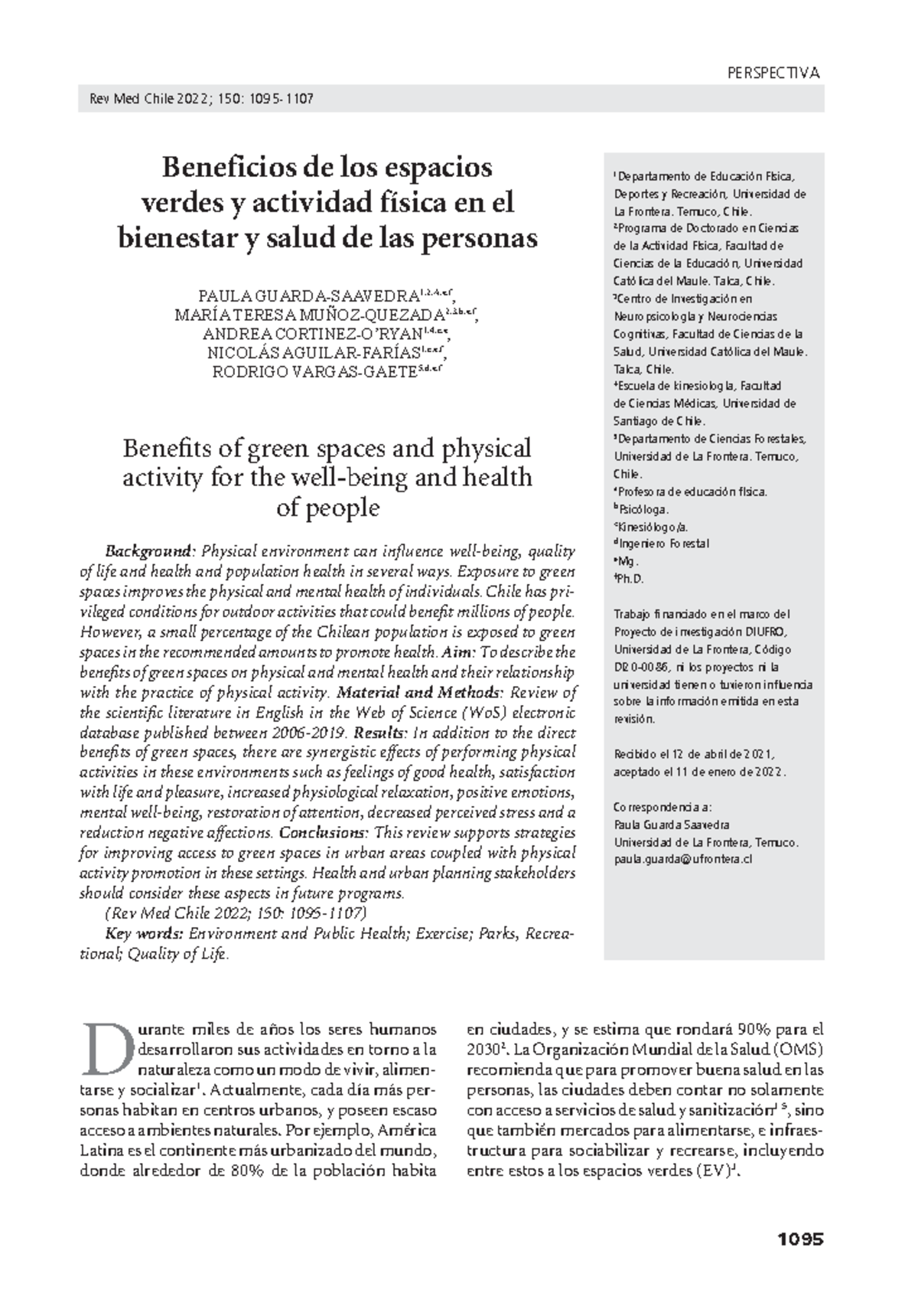 0717 6163 rmc 150 08 1095 - Rev Med Chile 2022; 150: 1095- Beneficios ...