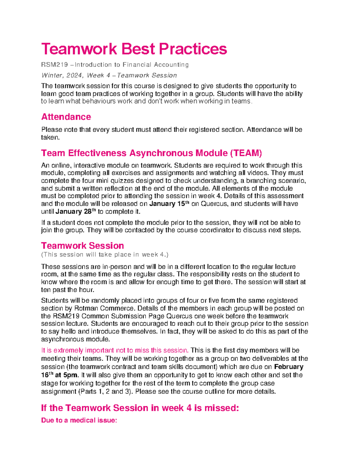 Winter 2024 RSM219 Teamwork Best Practices - Teamwork Best Practices RSM219 – Introduction to ...