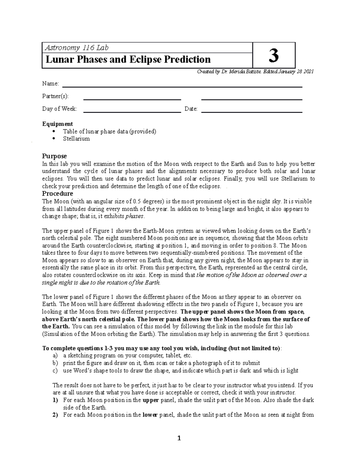 Intro to Astronomy Lab: 3 - Lunar Phases and Eclipse Prediction ...