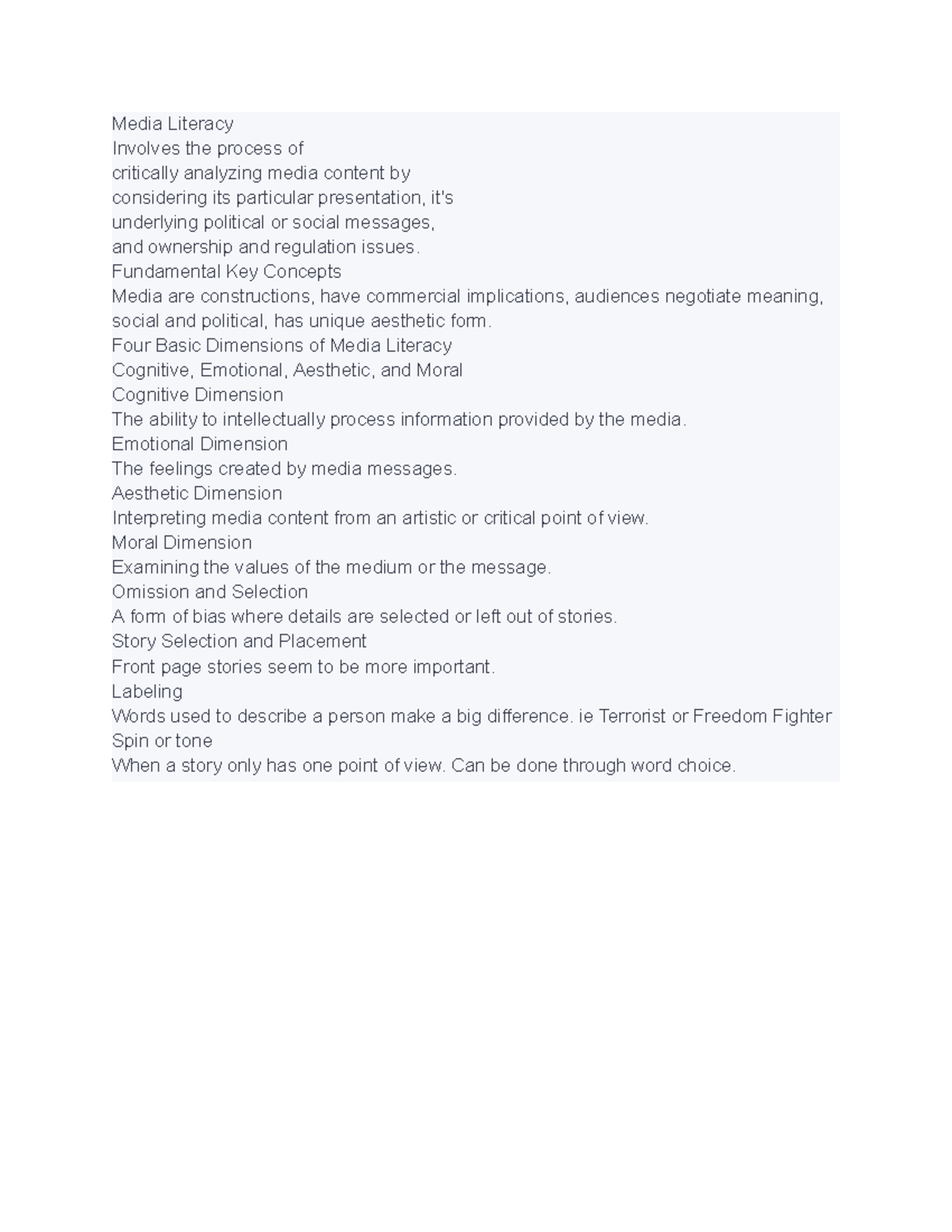 COMS 101 (60) - Lecture Notes - Media Literacy Involves the process of ...