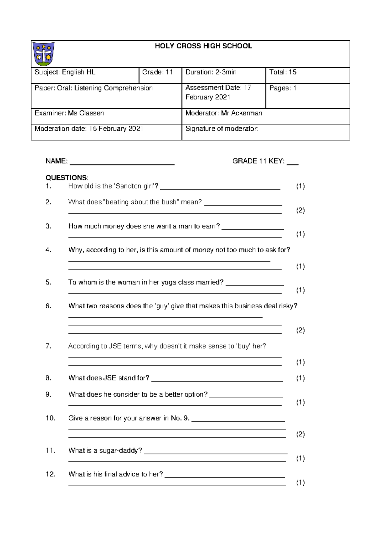 Listening Comprehension - How old is the ‘Sandton girl