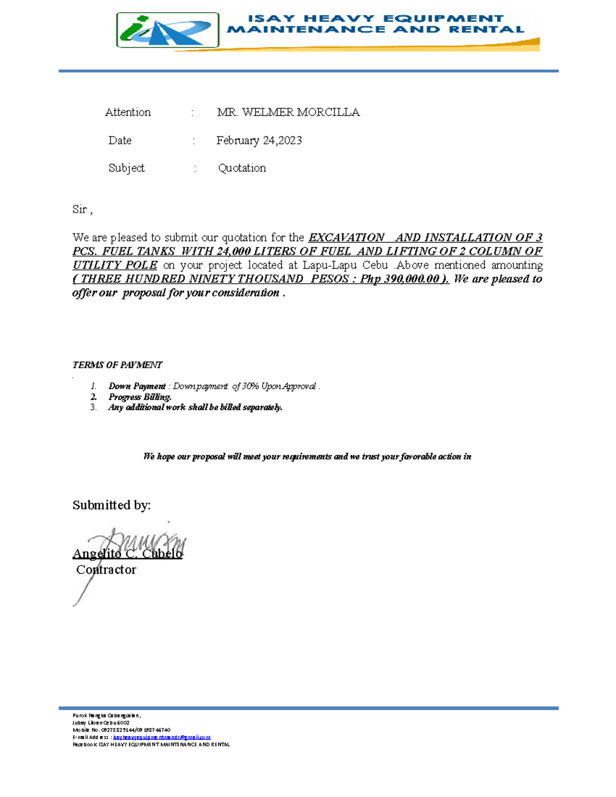 1. lapu-lapu quotation final - Attention : MR. WELMER MORCILLA Date ...