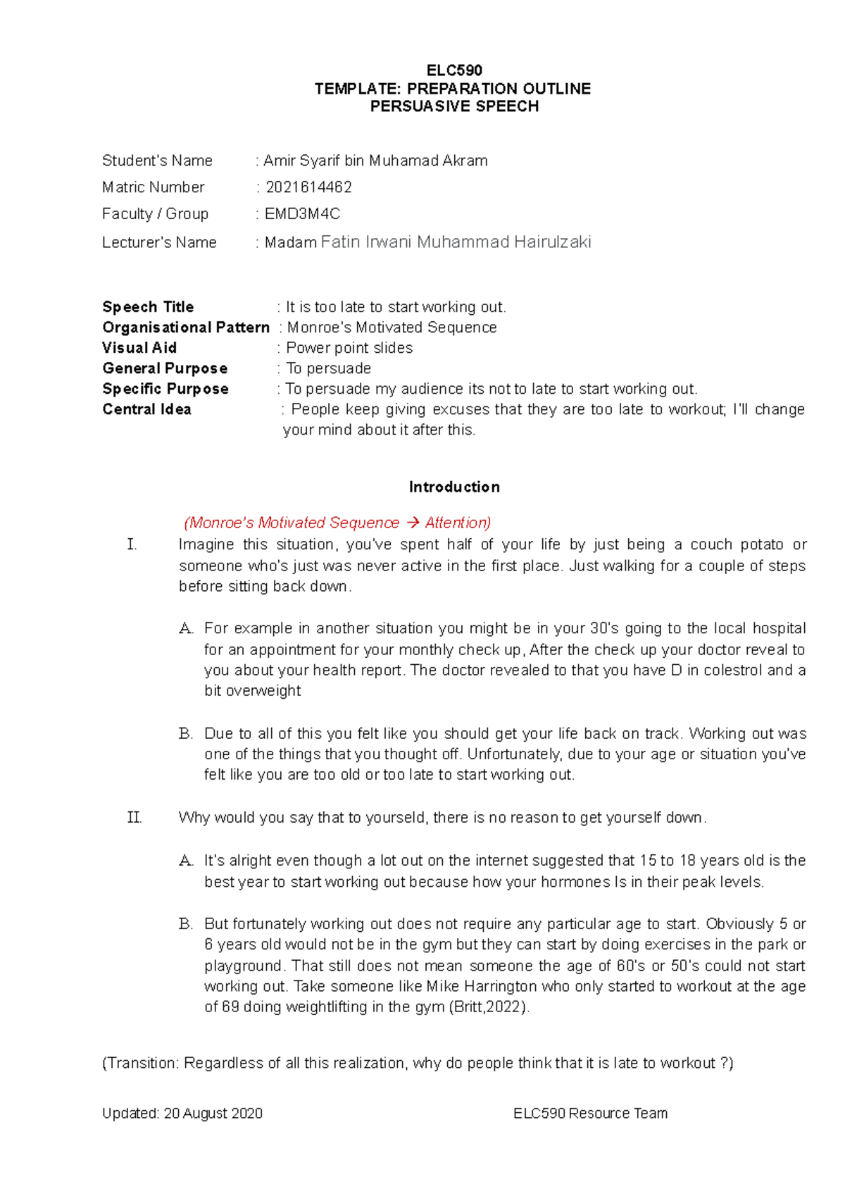 Persuasive Speech - yes - ELC TEMPLATE: PREPARATION OUTLINE PERSUASIVE ...