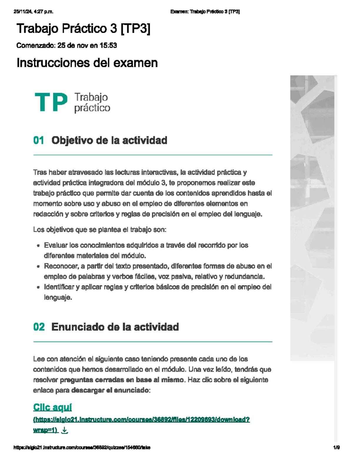 Tp 3 Gramatica Aplicada - 4:27 p. Examen: Trabajo Práctico 3 Trabajo ...