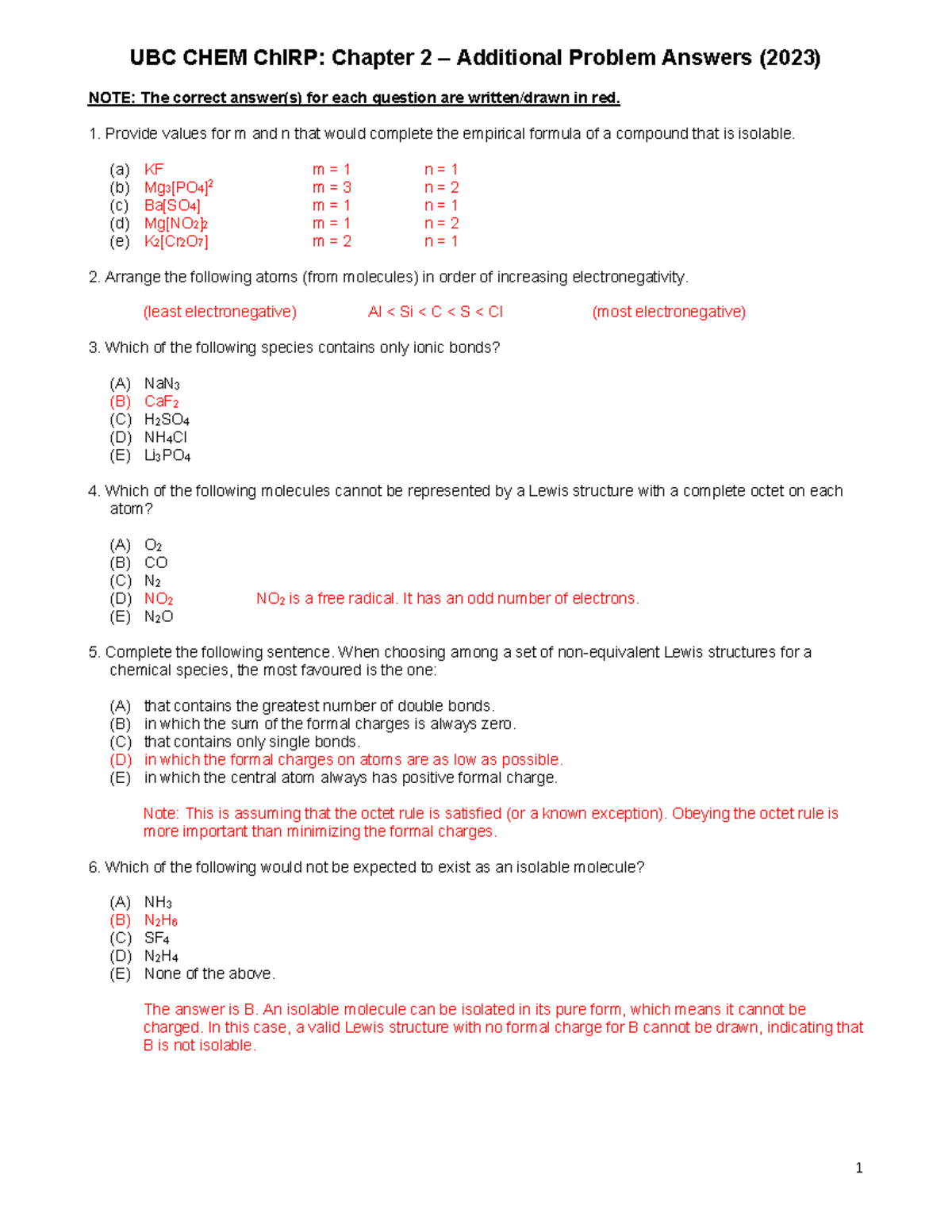 Chapter 2 Additional Problems Answers 2023 - NOTE: The correct answer(s) for each question are ...