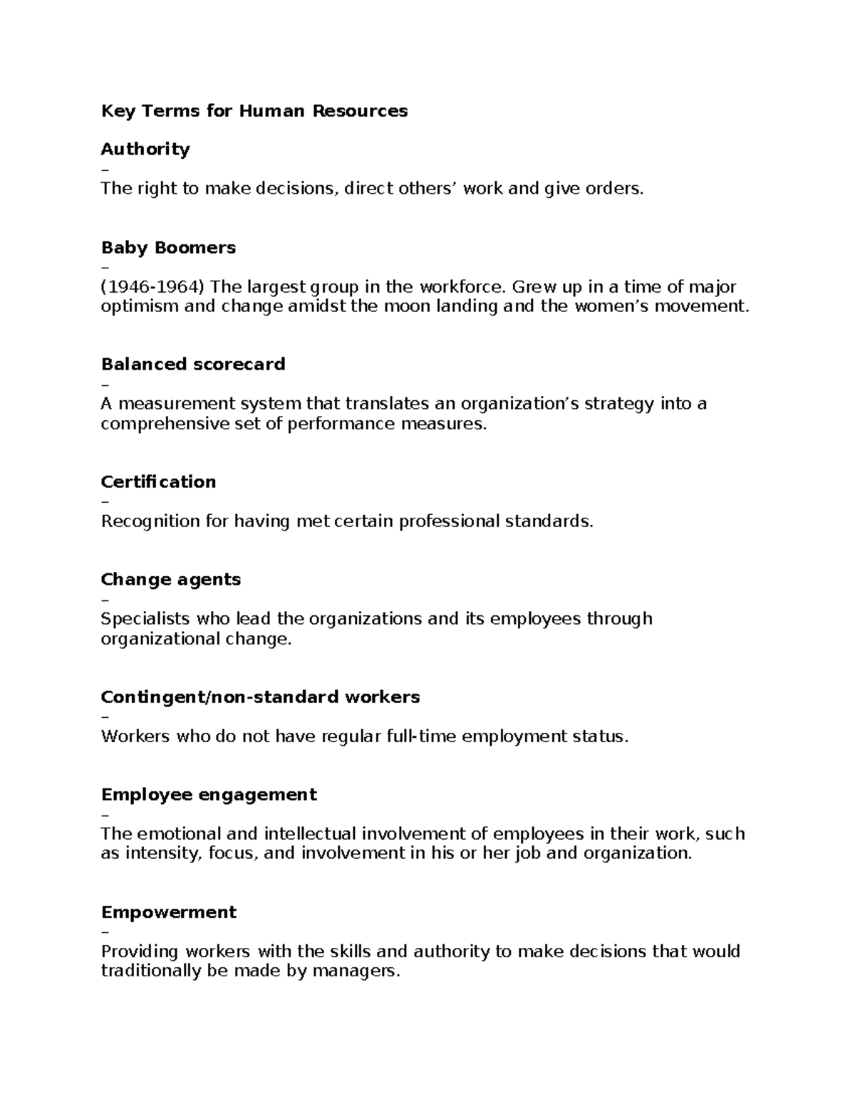 Key Terms for Human Resources - Module 1 - Key Terms for Human ...