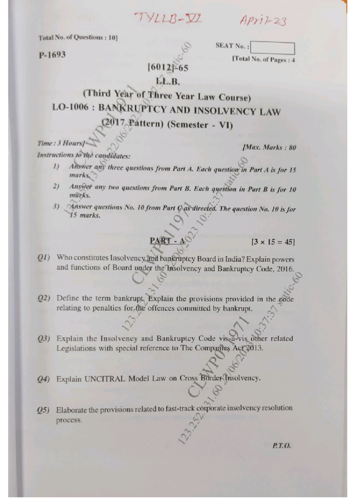 Questions paper sem6 - LL.B - Studocu