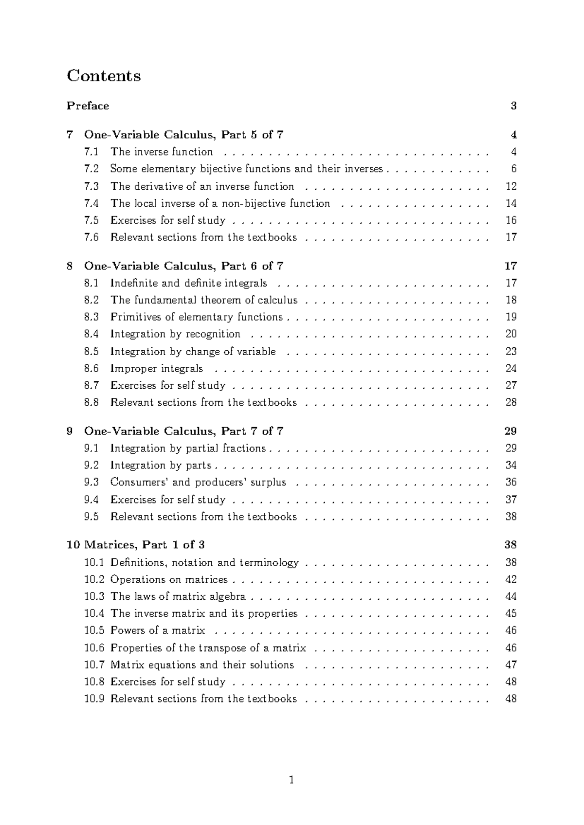 Lecture Notes 1B 2023 2024 - Contents Preface 7 One-Variable Calculus ...