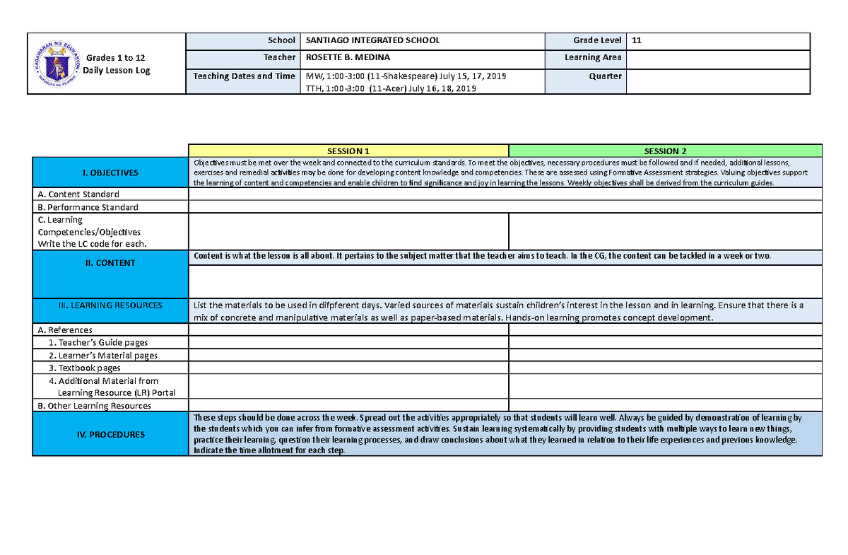 DLL - filipino - Grades 1 to 12 Daily Lesson Log School SANTIAGO ...