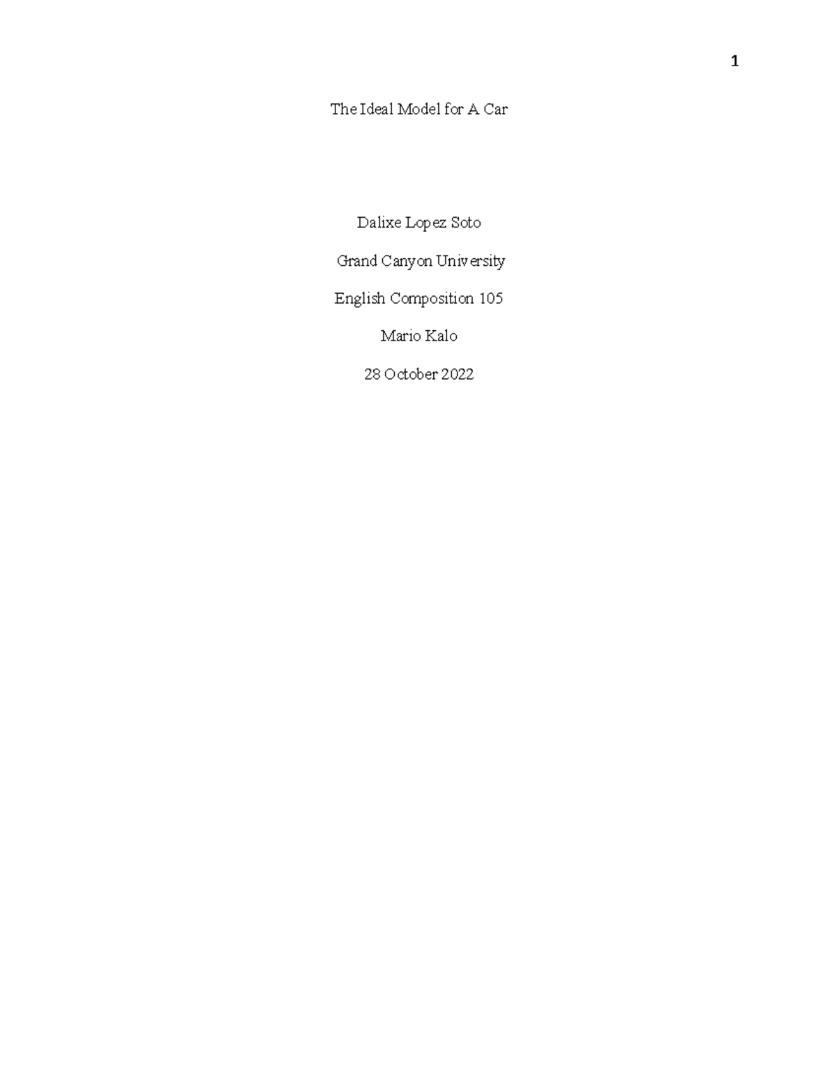 Commercial Essay - n/a - The Ideal Model for A Car Dalixe Lopez Soto ...