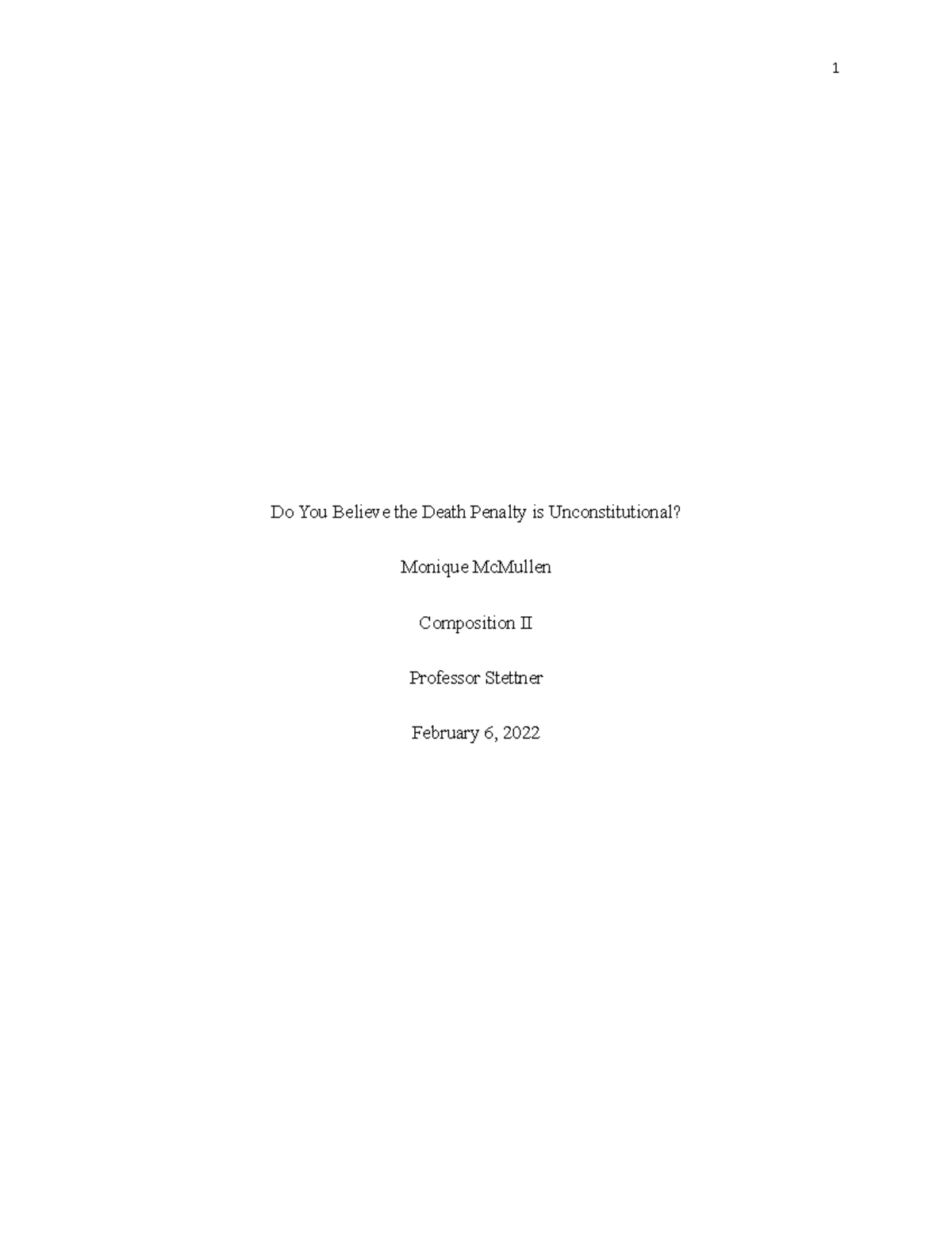 Comp 2. Rough Draft Module seven (Death Penalty) - Do You Believe the ...