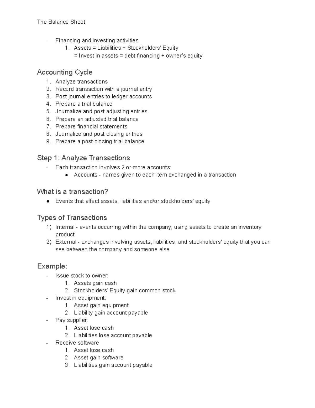 Class Lecture Chapter 2 - The Balance Sheet Financing and investing ...