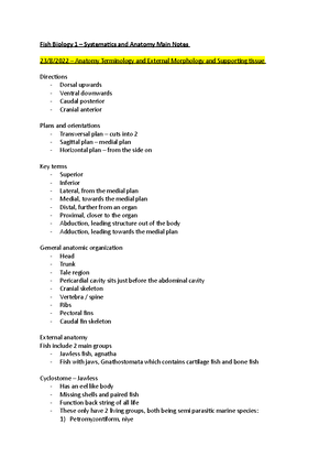 Fish Biology Systematic and Anatomy - Main Notes - Fish Biology 1 ...