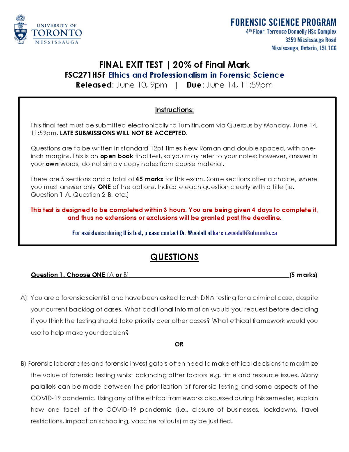 FSC271 Final Exit Test - FINAL EXIT TEST | 20% of Final Mark FSC271H5F ...