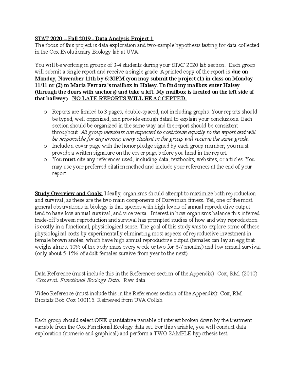 STAT 2020 Project Description - STAT 2020 – Fall 2019 - Data Analysis ...