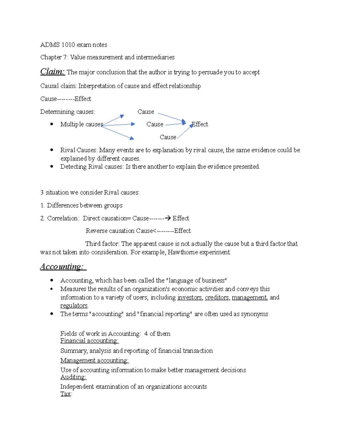 Adms 1010 final exam notes - ADMS 1010 exam notes Chapter 7: Value ...