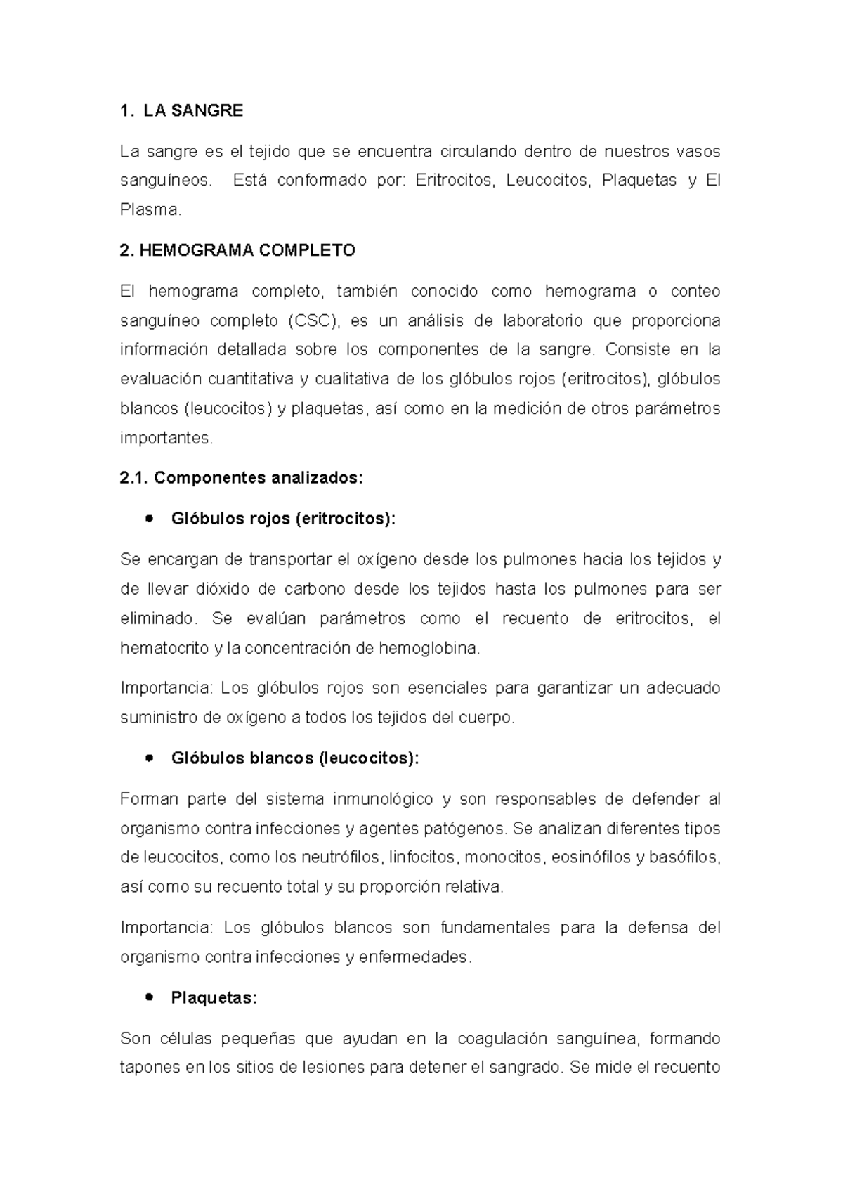 Hemograma INFO - 1. LA SANGRE La sangre es el tejido que se encuentra ...