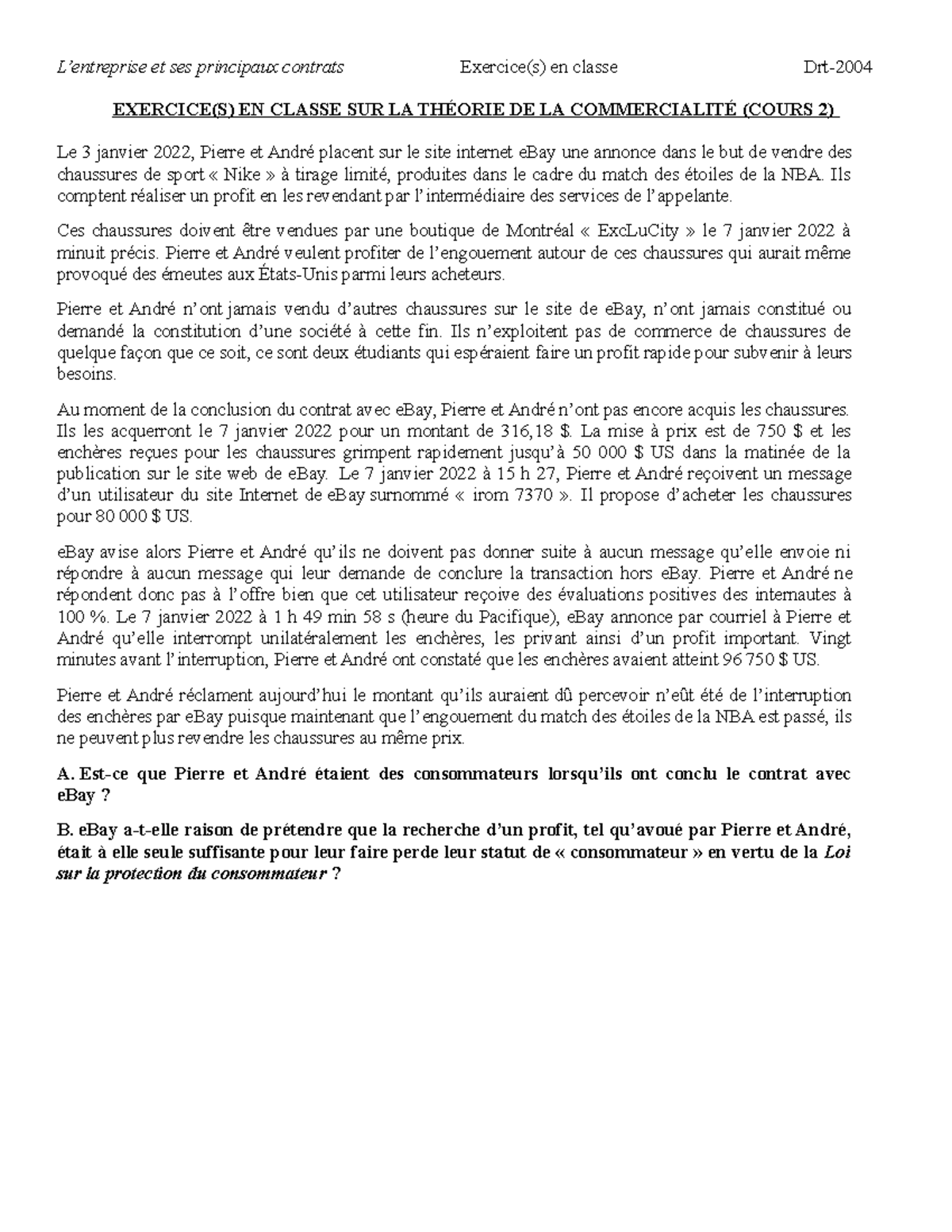 Exercice en classe th%C3%A9orie de la commercialit%C3%A9 - L’entreprise ...