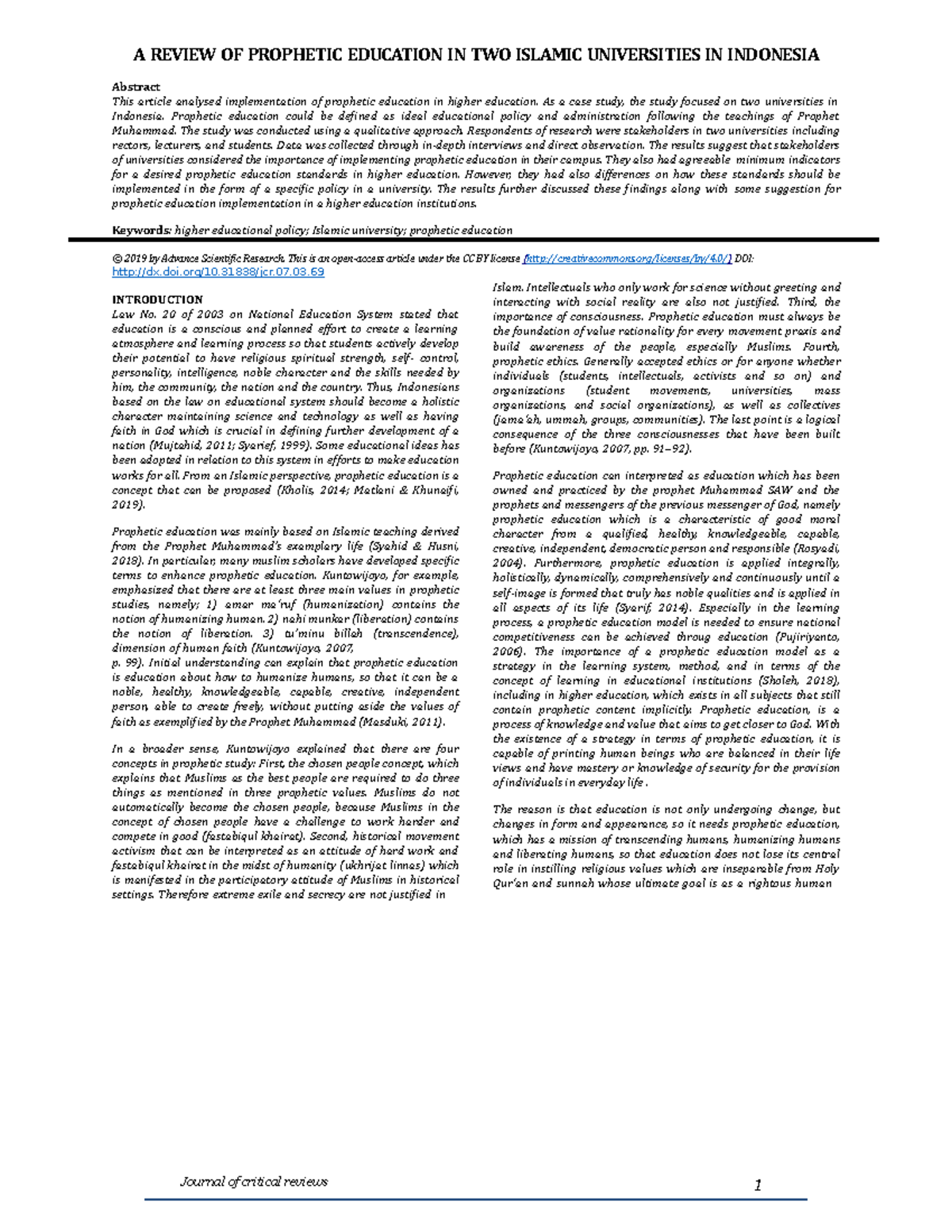 A Review OF Prophetic Education IN TWO Islamic Universities IN ...