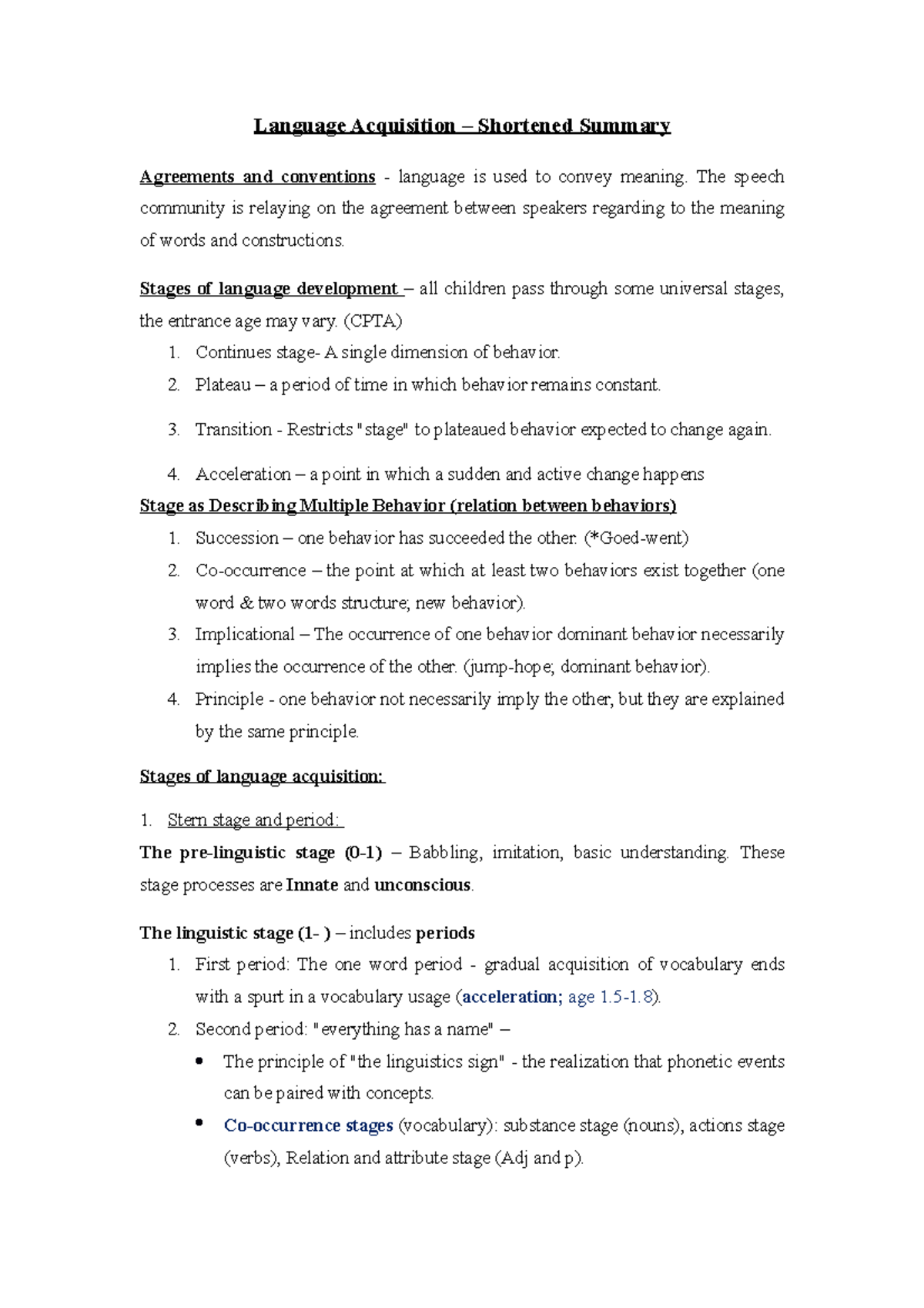 LA - Shortened Summary - Language Acquisition Shortened Summary ...