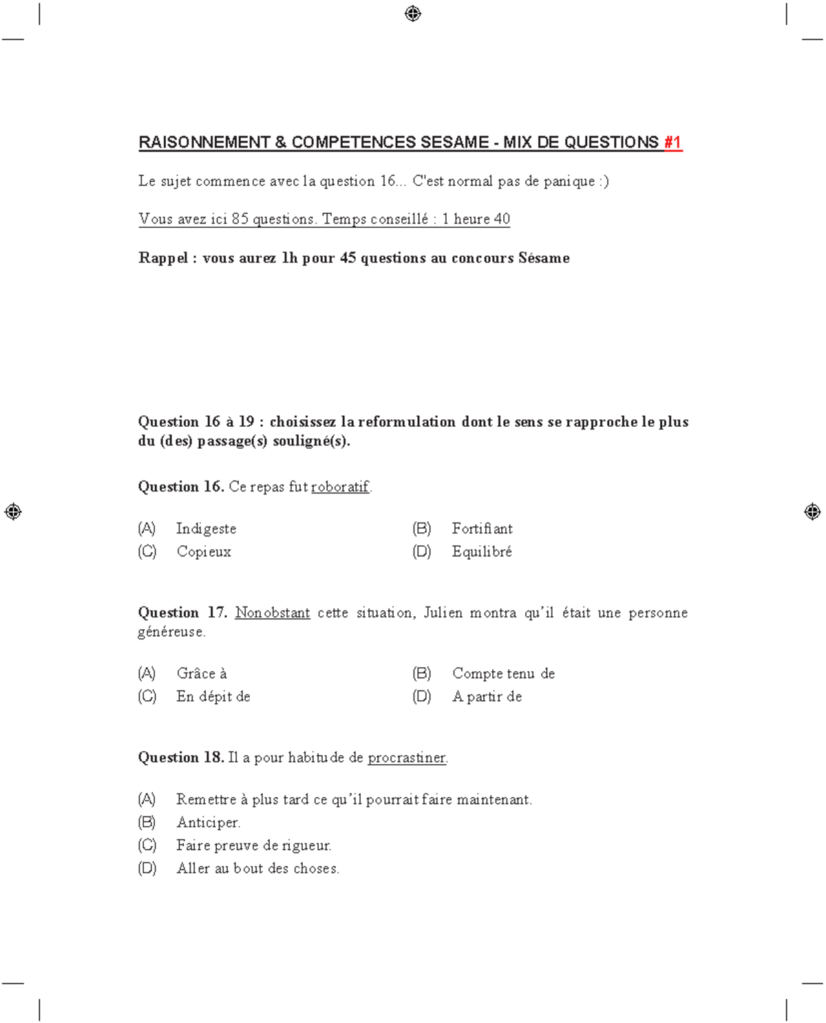 Mathématiques et Français - Mix de questions 1 - RAISONNEMENT ...