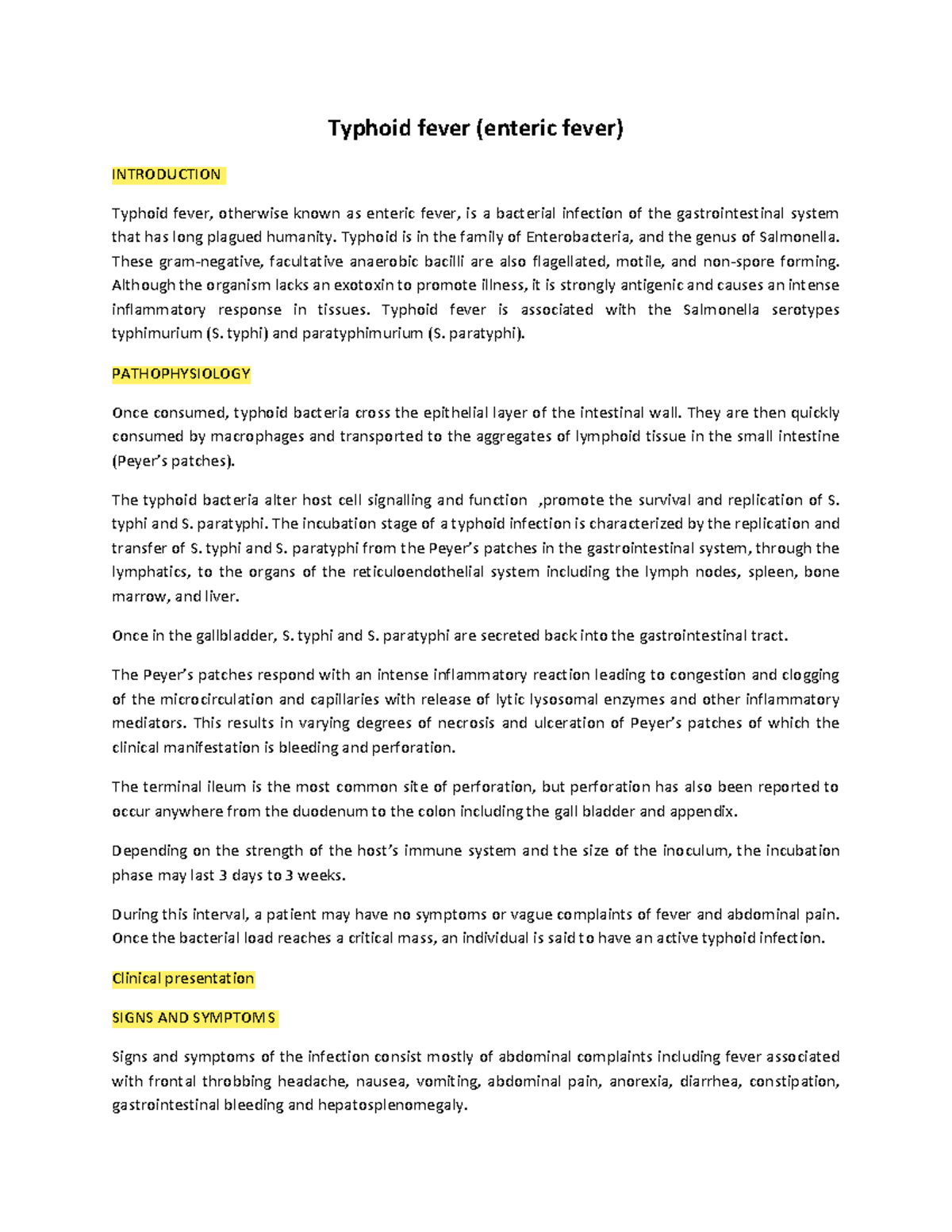 typhoid fever (enteric fever) - Typhoid fever (enteric fever ...