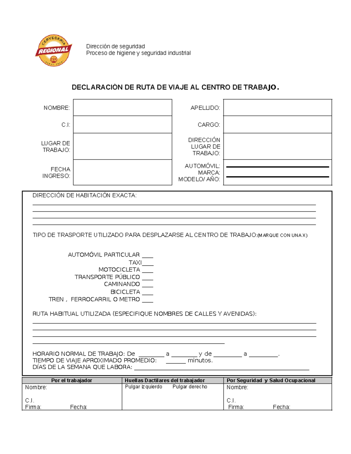 RUTA Habitual - DECLARACIÓN DE RUTA DE VIAJE AL CENTRO DE TRABAJO ...