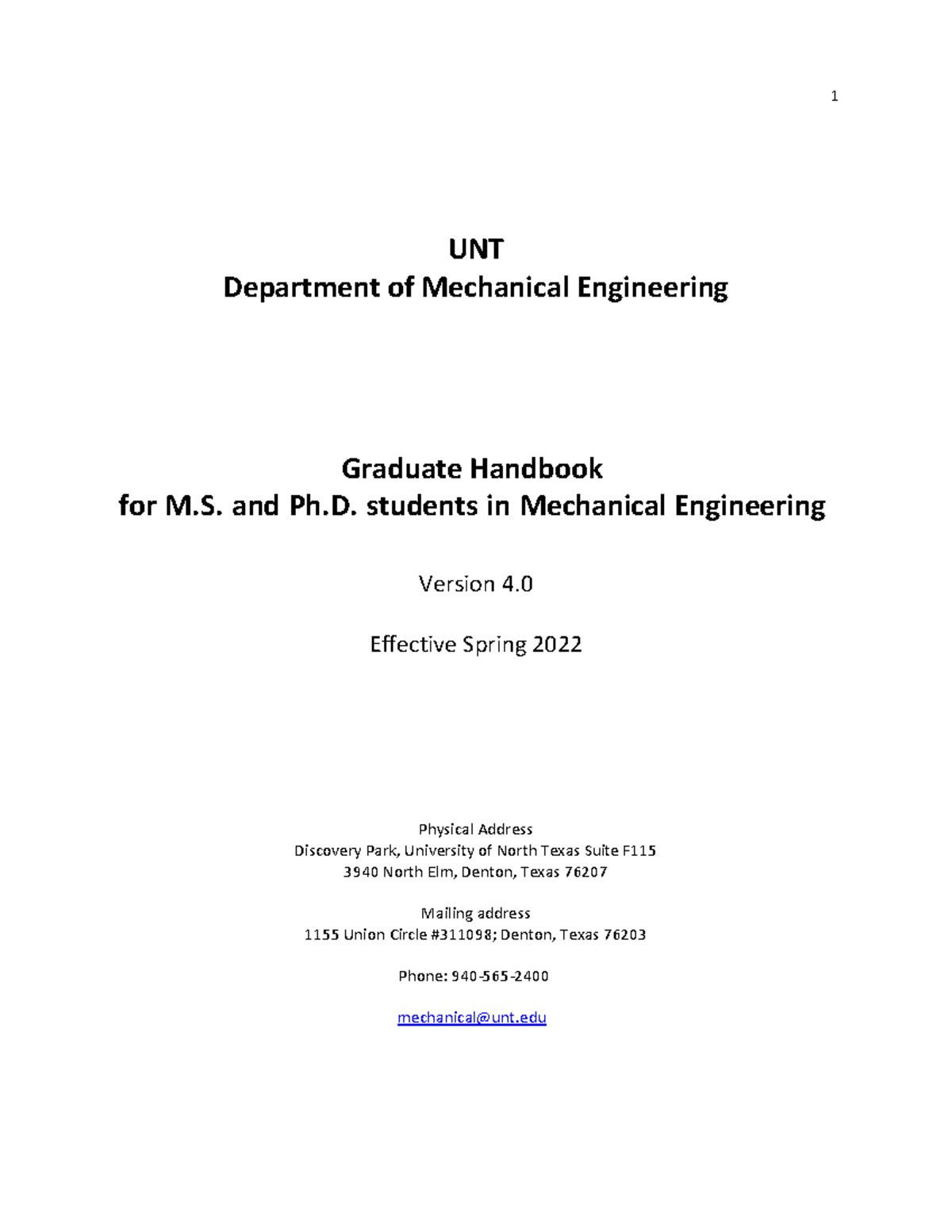 Me handbook - Important notes - UNT Department of Mechanical ...