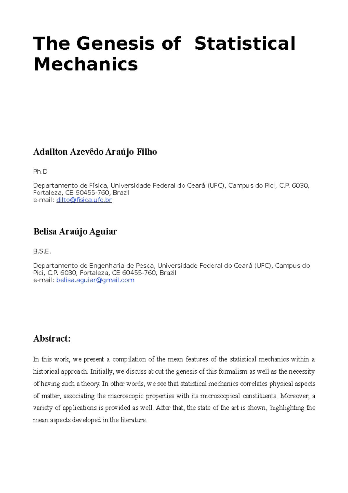 Paper prelude of statistical mechanics - The Genesis of Statistical ...
