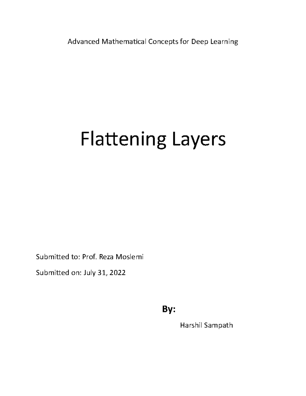 Individual assignment 4 Harshil Sampath - Advanced Mathematical Concepts for Deep Learning - Studocu