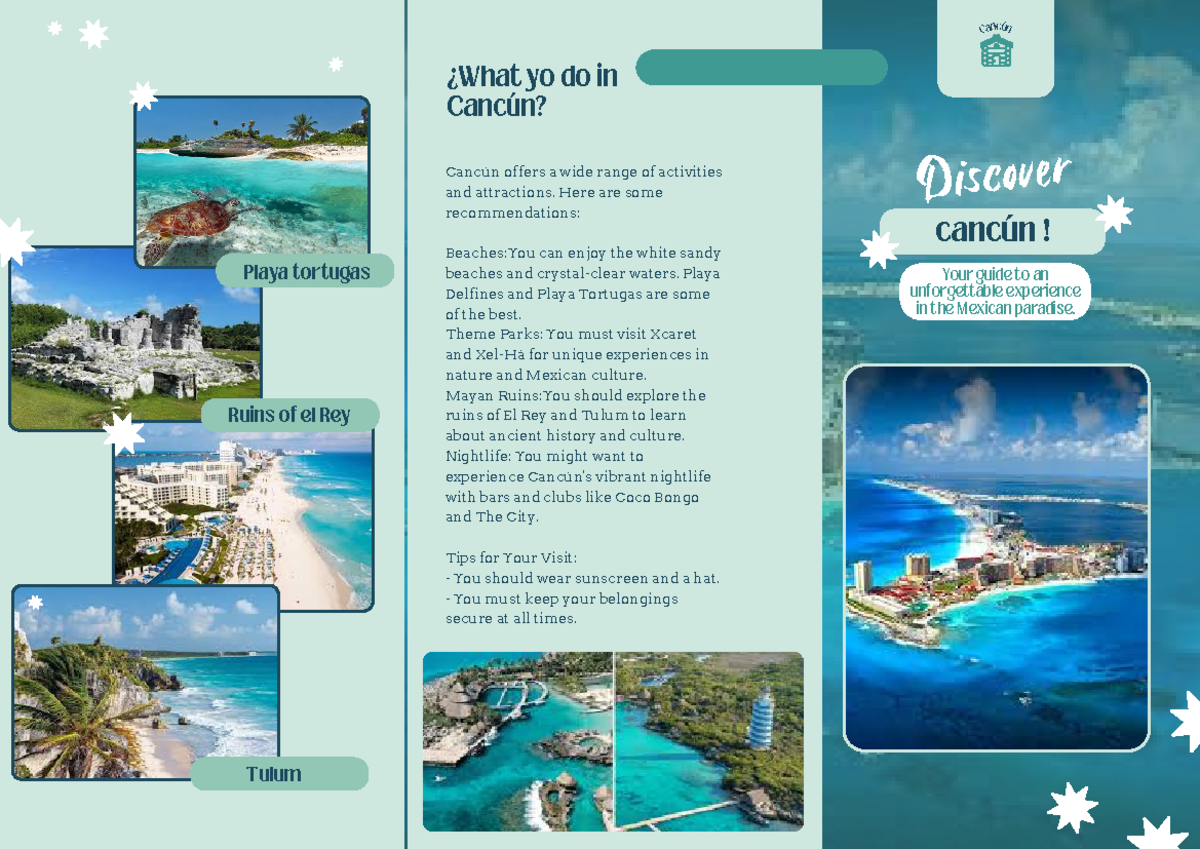 My trip experences - Tríptico de inglés vocabulario - cancún! Your ...